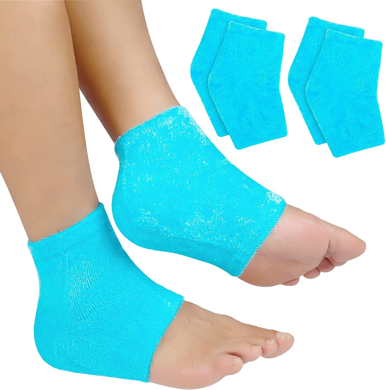Moisturizing Heel Socks 2 Pairs Gel Lined Fuzzy Toeless Spa Socks ,Skin ...