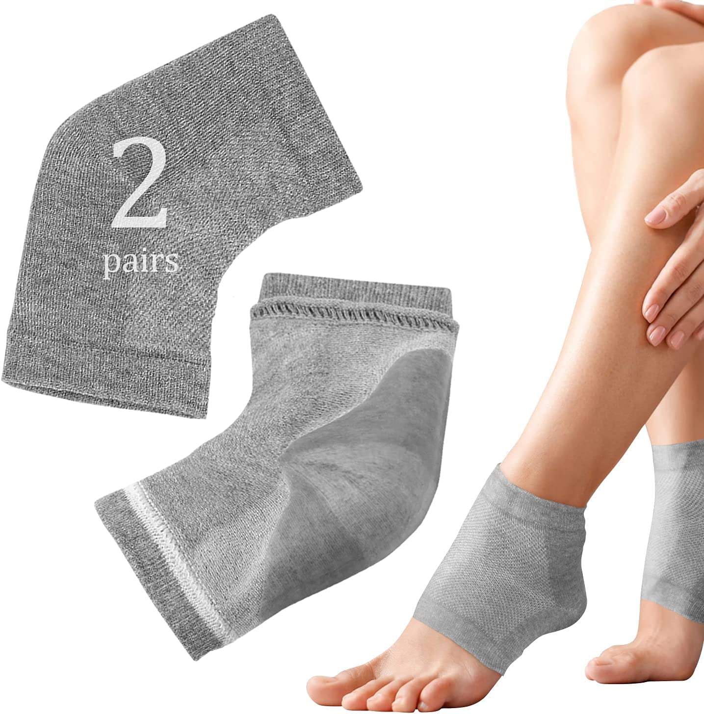 Moisturizing Heel Socks, 2 Pairs Toeless Socks Gel Lined Spa Socks for ...