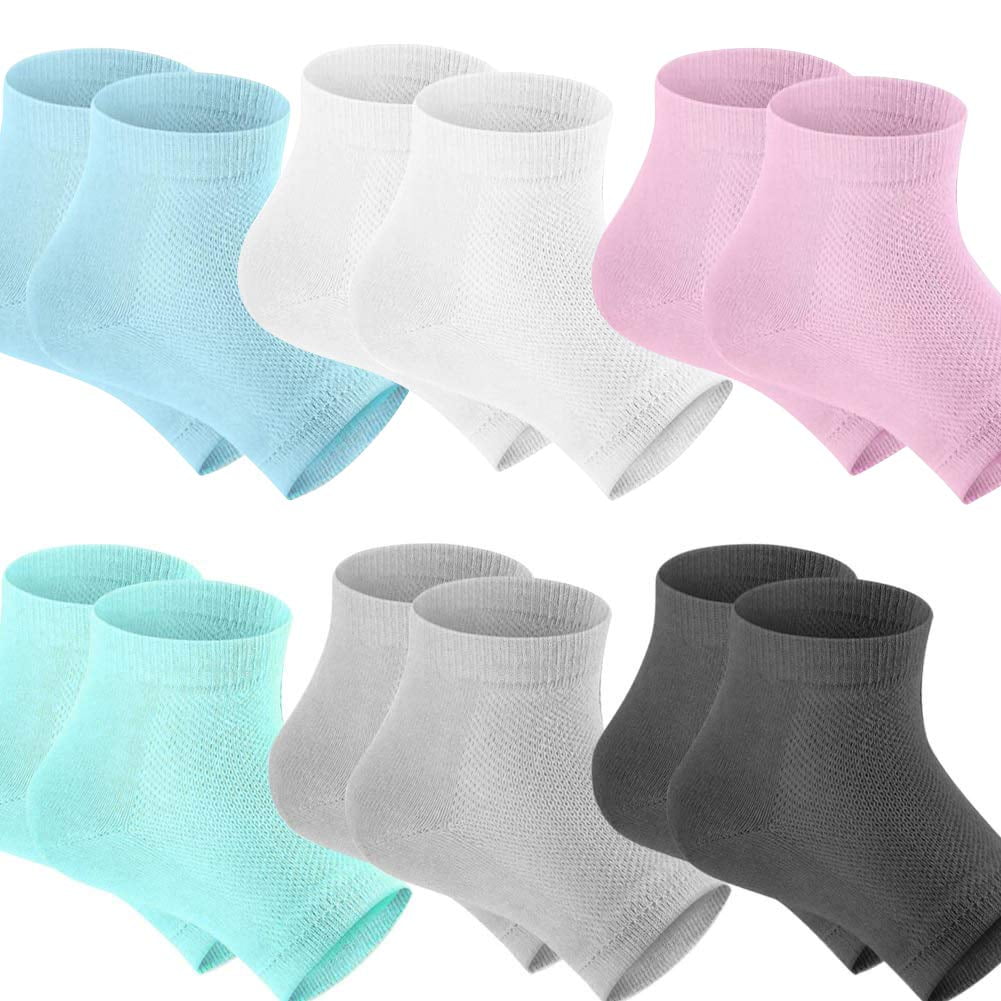 Moisturizing Socks 6 Colors Gel Heel Socks for Dry Cracked Feet Washable & Reusable Mesh Heel ...