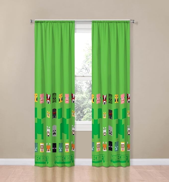 Mojang Minecraft Creeper & Faces 2 Panels Drapes Set - 84 Inch Long ...