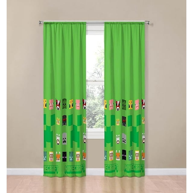 Mojang Minecraft Creeper & Faces 2 Panels Drapes Set - 84 Inch Long ...