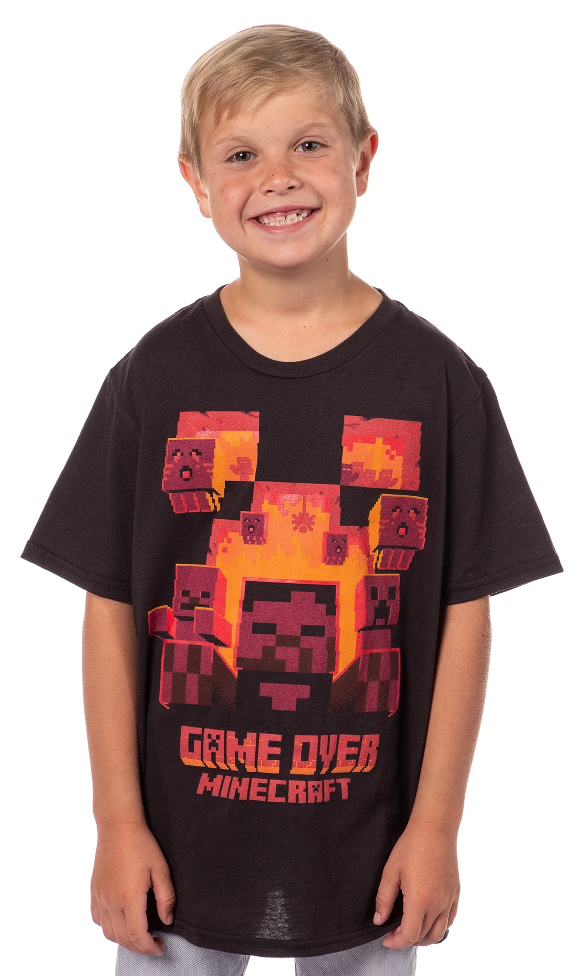 Mojang Studios Boys' Minecraft Flaming Game Over Pixel Design Kids ...