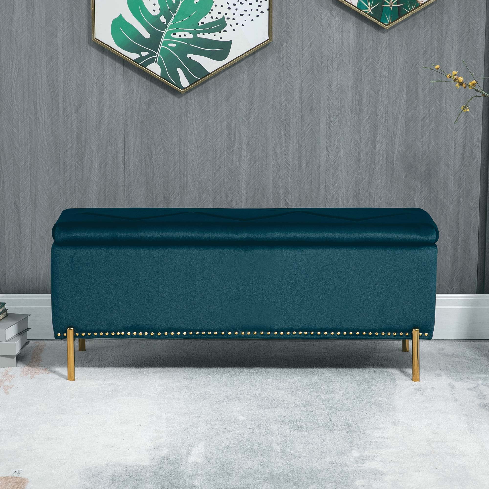 Mojay Modern Velvet Upholstered Storage Bench with Metal Legs ...