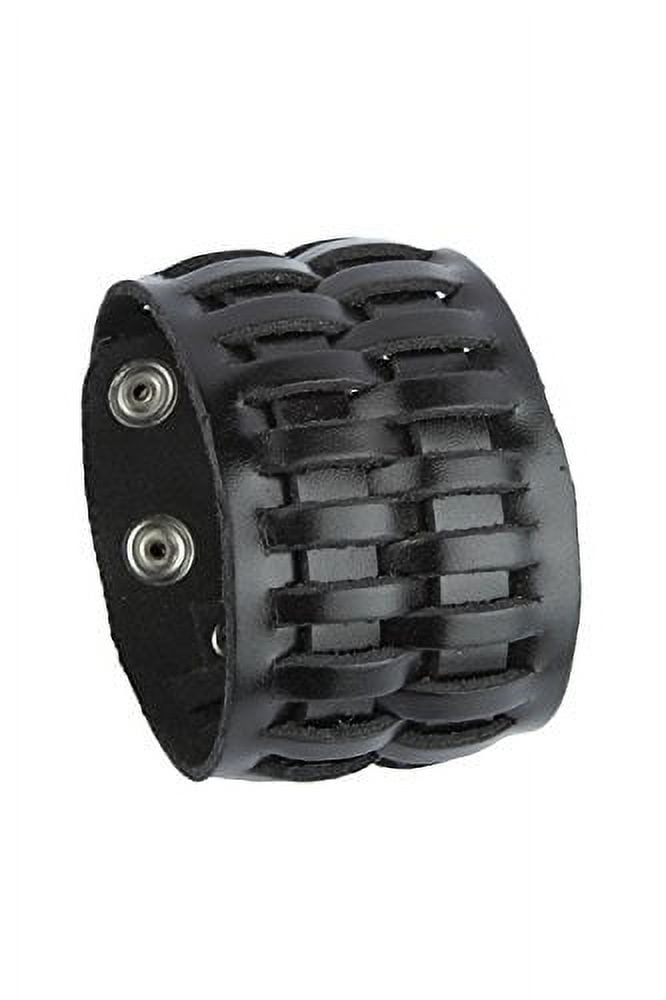 Mojeska Punk Style Genuine leather Wristband with horiztonal Braided ...
