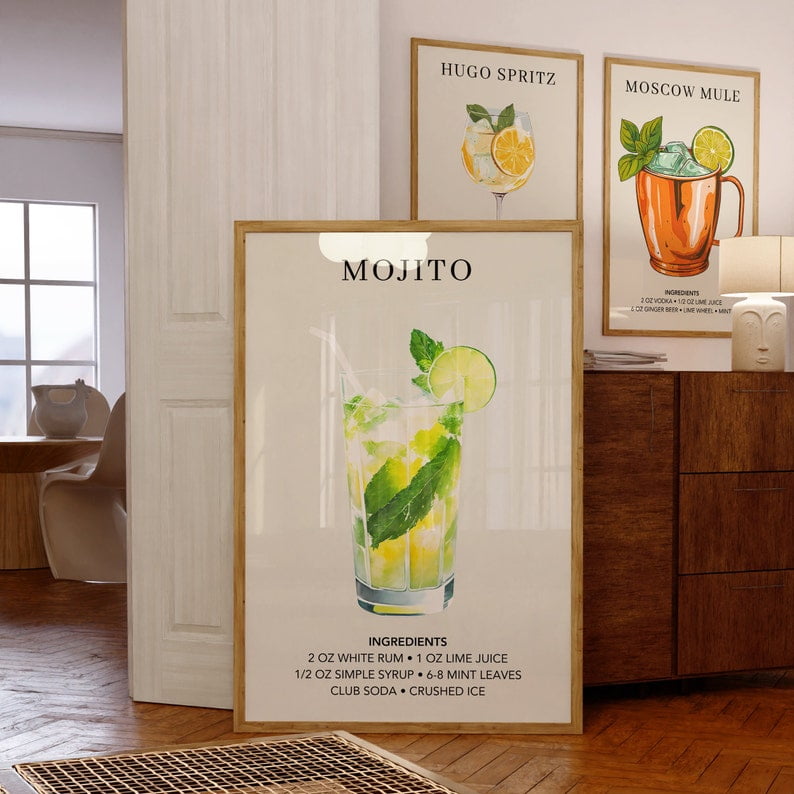 Mojito Art Print, Bar Cart Decor, Cocktail Art Poster, Mixology Gift ...