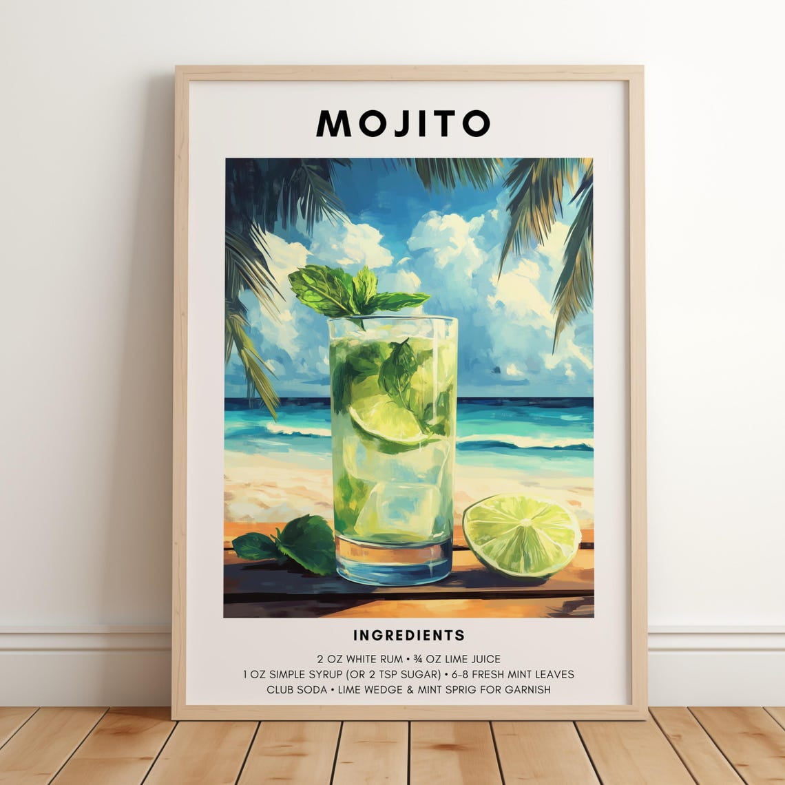 Mojito Art Print Bar Cart Decor Mojito Recipe Poster Beachy Cocktail ...