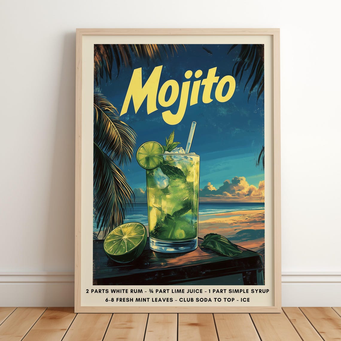 Mojito Art Print Retro Cocktail Print Bar Cart Decor Mojito Recipe ...