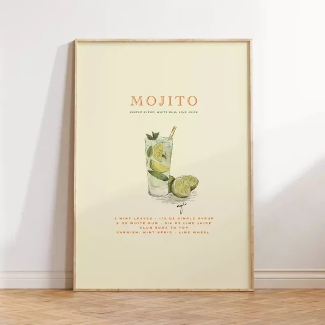 Mojito Classic Cocktail Print, Cocktail Hour Decor, Mixology Art Poster ...