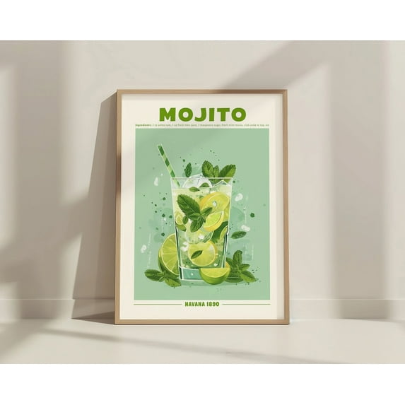 Mojito Cocktail Print. Classic Alcohol Cocktail. Retro Cocktail ...