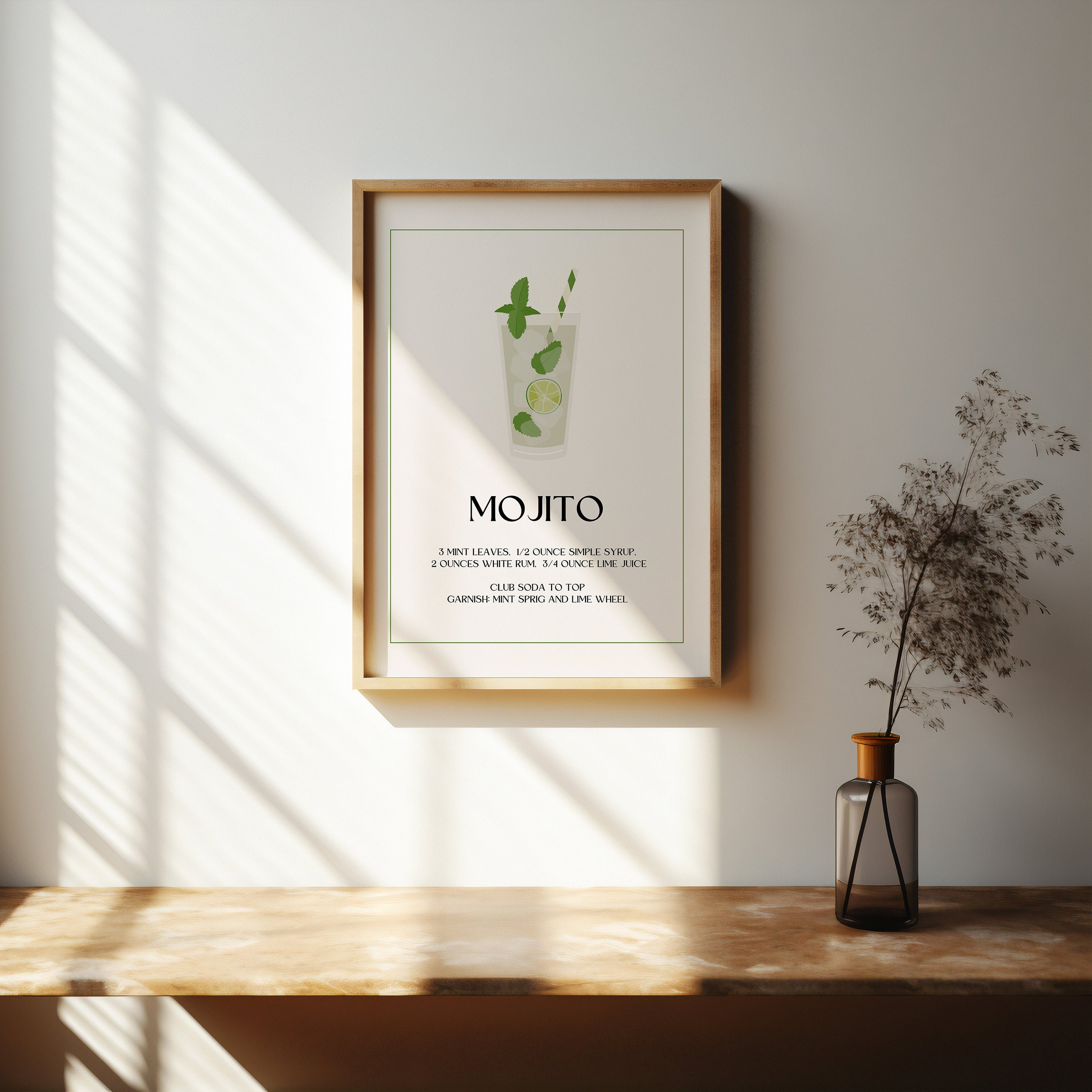 Mojito Cocktail Print Drinks Wall Art Bar Poster Classic Recipe ...