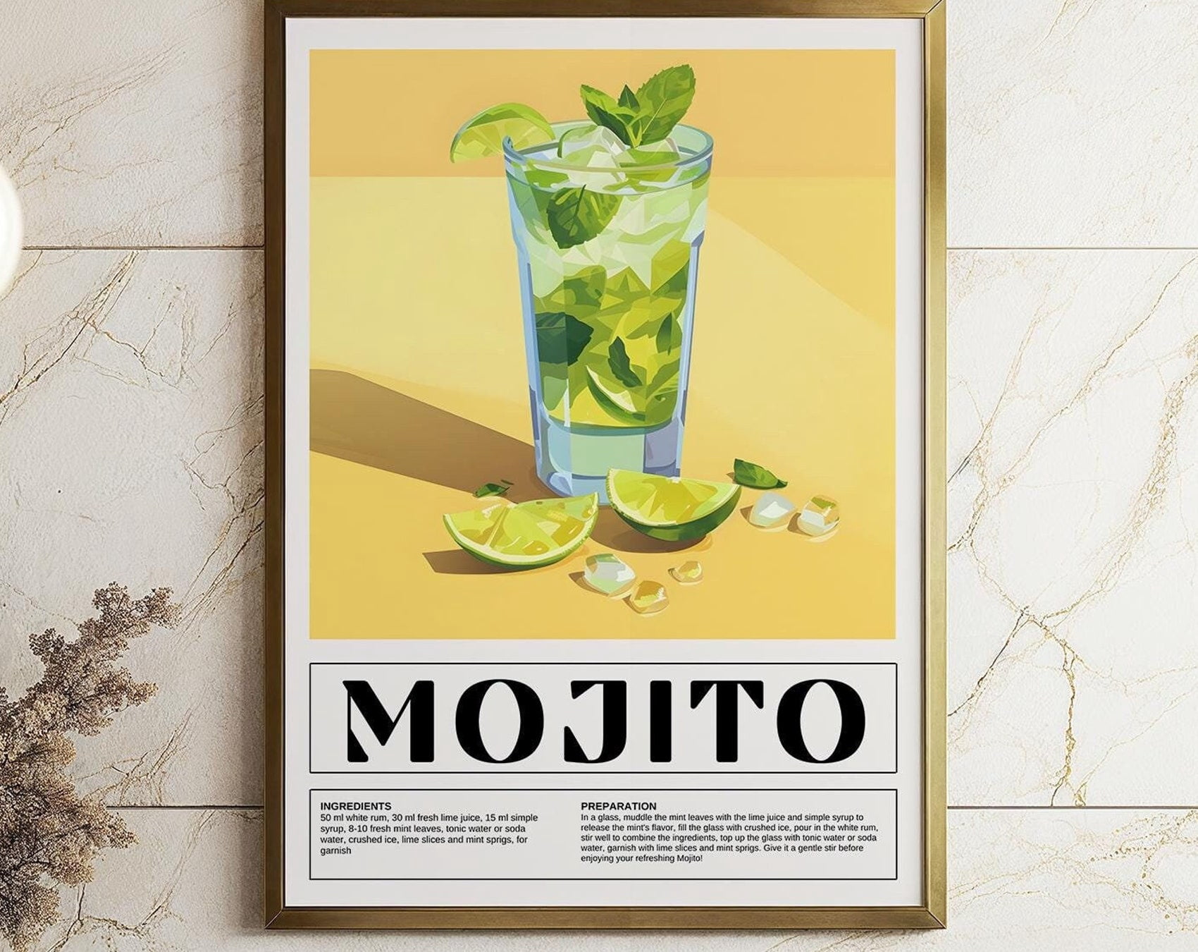 Mojito Cocktail Recipe Art Print | Cocktail Drink Poster | Signature ...