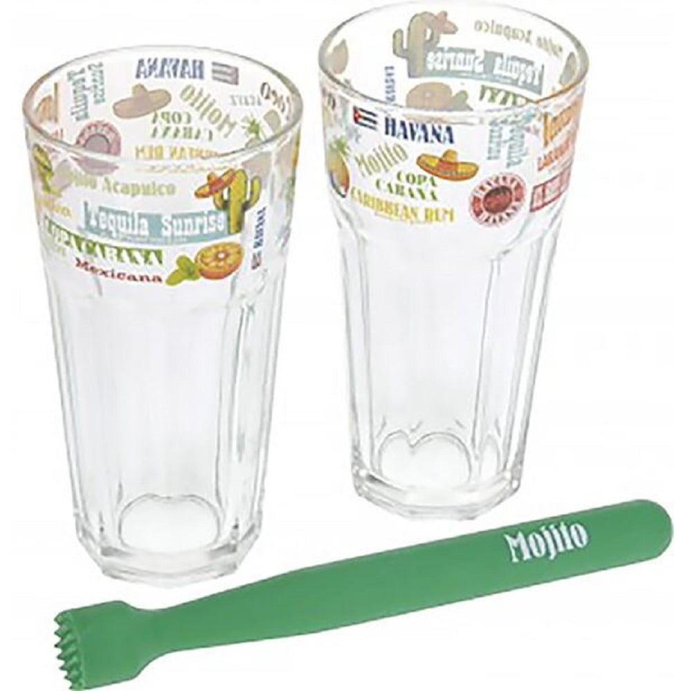 Mojito Drinking Glasses with Cocktail Muddler 3 Piece Set - Walmart.com