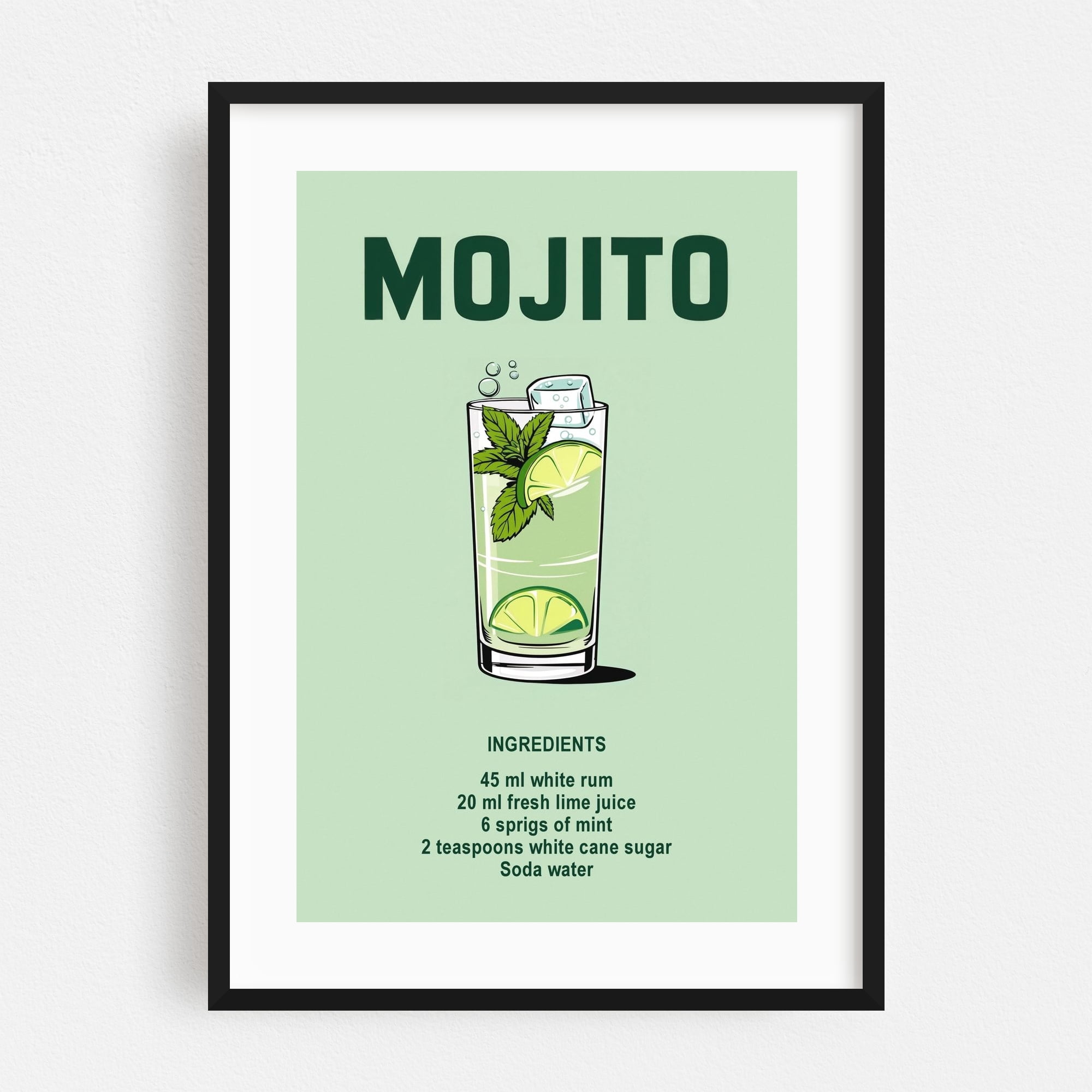 Mojito - La Habana Cuba Illustration Cocktail Kitchen Decor Typography ...