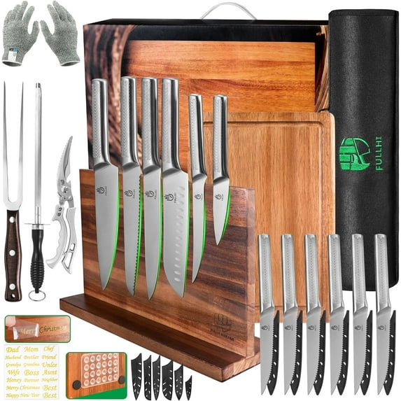 Mojitor 19pcs Japanese Knife Set with Magnetic Knife Block Holder ...