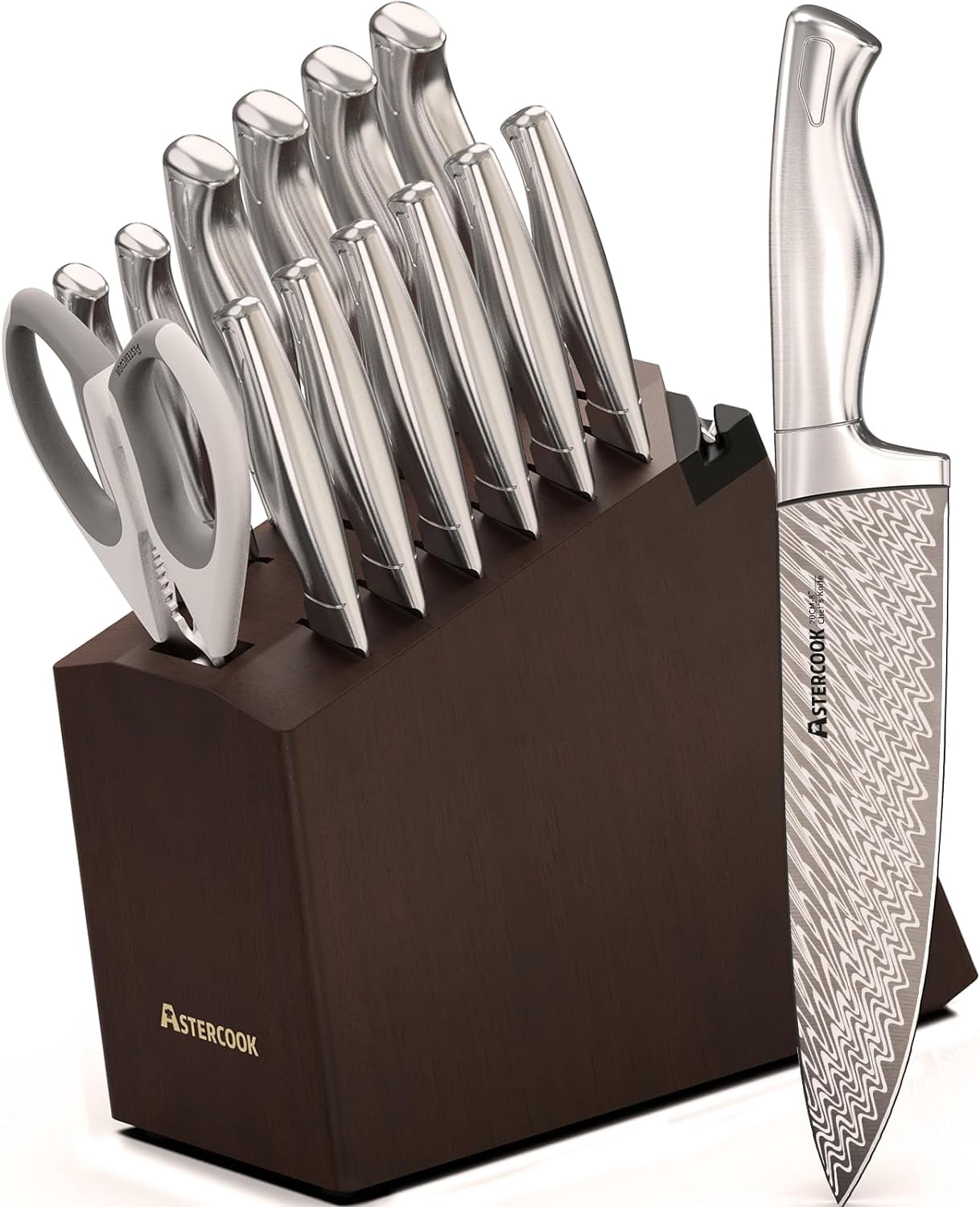 Mojitor Knife Set, 15-Piece Kitchen Knife Set with Block and Built-in ...