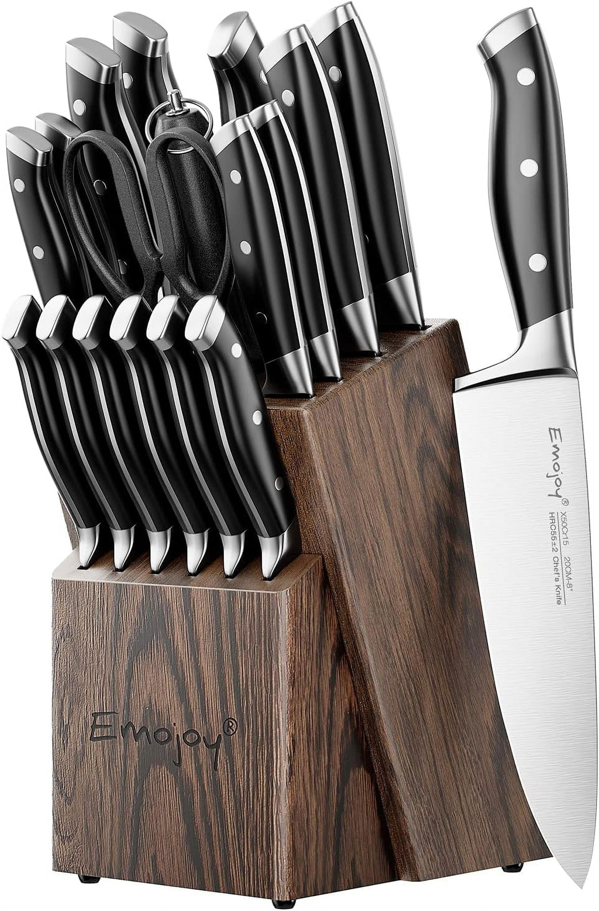 Mojitor Knife Set, 18-Piece Kitchen Knife Set with Block Wooden, Manual ...