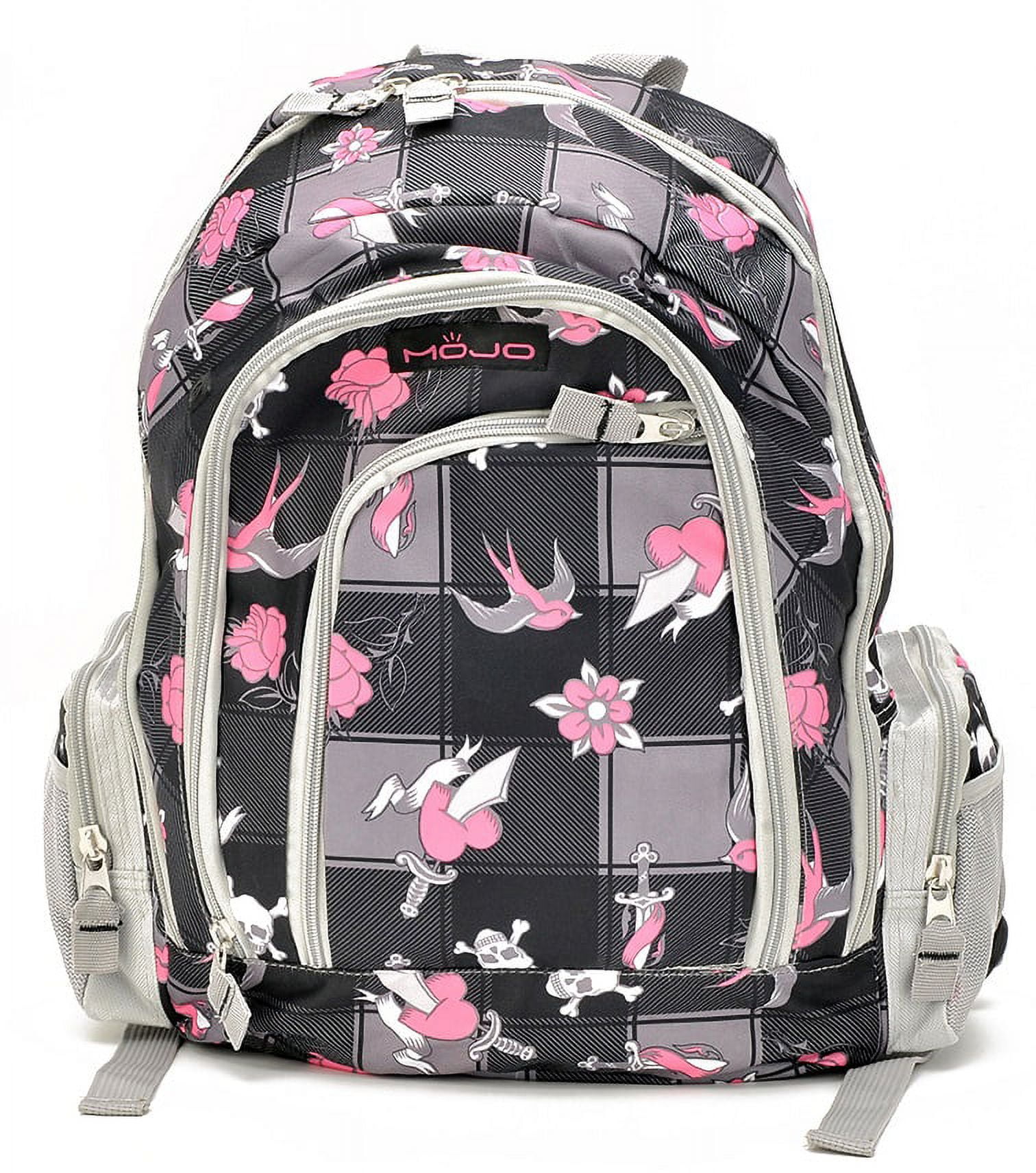 Mojo Backpack with Laptop Compartment Grey Skull Flower - Walmart.com
