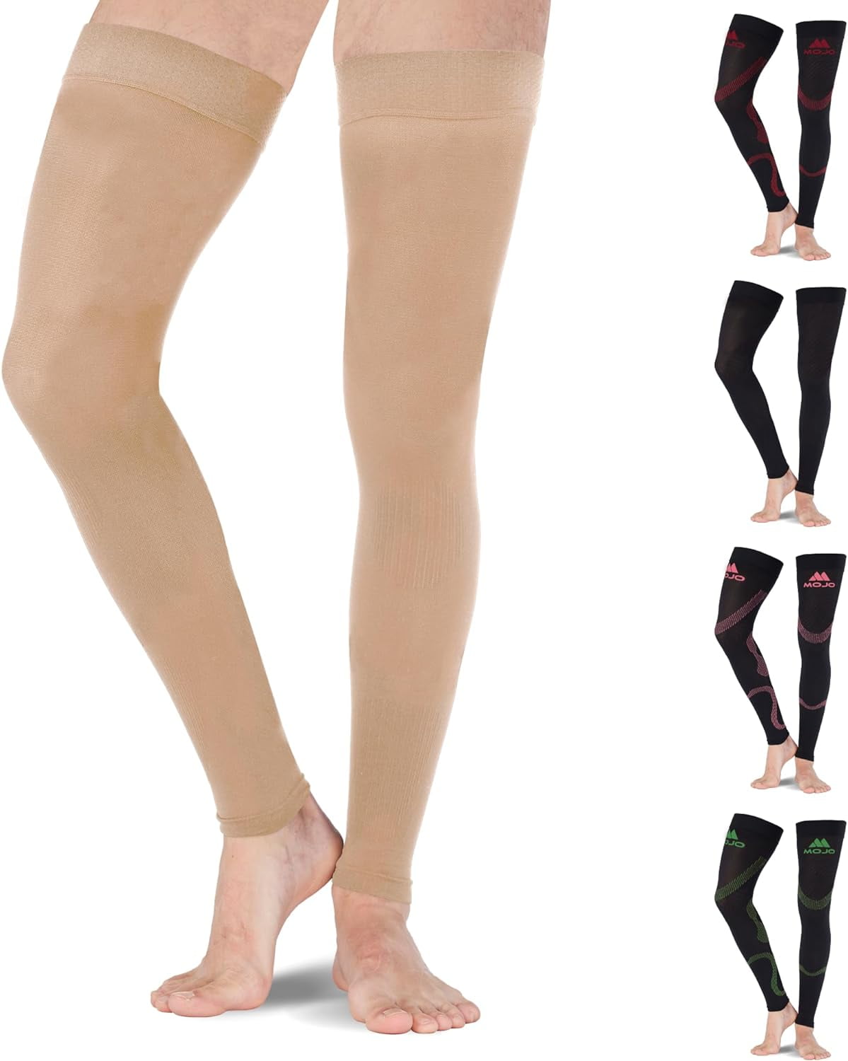 Mojo Compression Socks - Beige Thigh-Hi Leg Sleeve with Grip Top ...