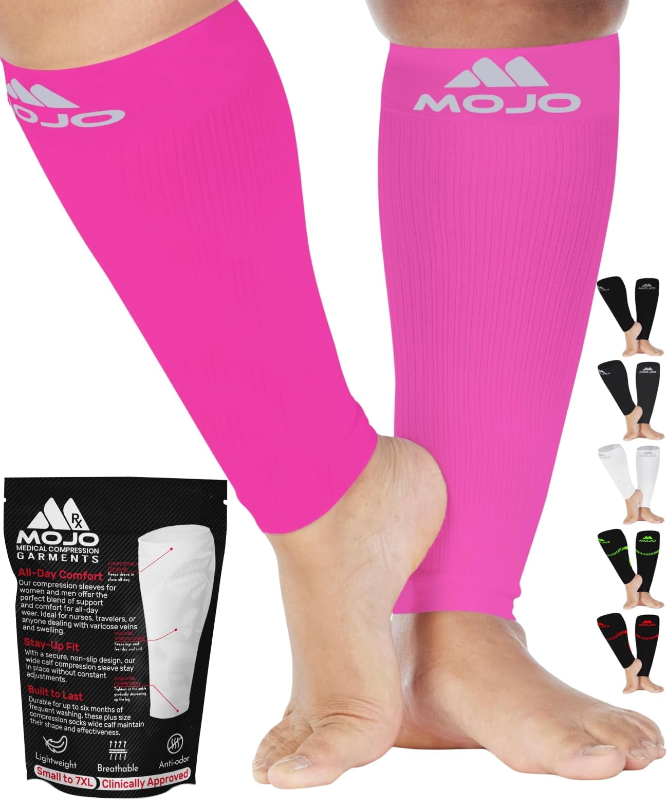 Mojo Compression Calf Sleeves Extra Wide Unisex 20-30mmHg for Edema ...