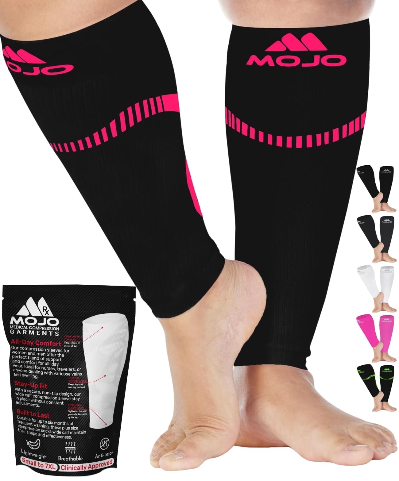 Mojo Compression Socks Footless for Women & Men 20-30mmHg Black/Pink ...