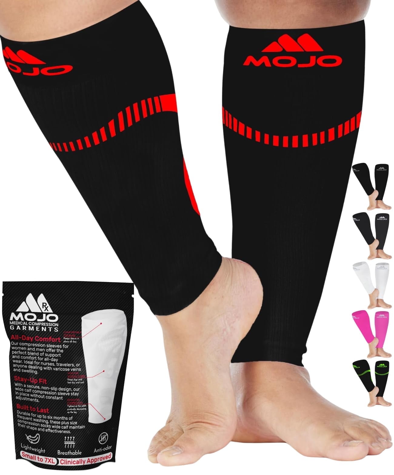 Mojo Compression Socks Footless for Women and Men 20-30mmHg Black/Red ...