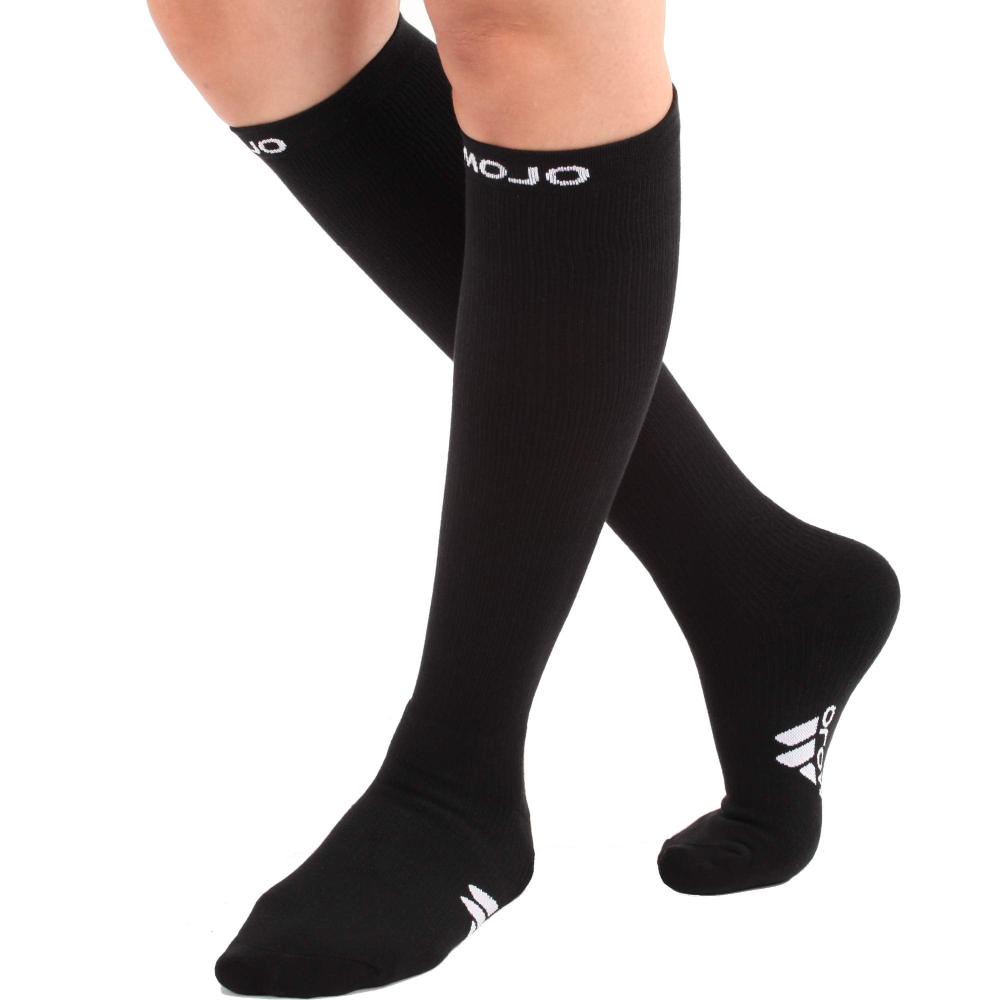Mojo Compression Socks Unisex with Extra Wide Calf 20-30mmHg Black, 5X ...