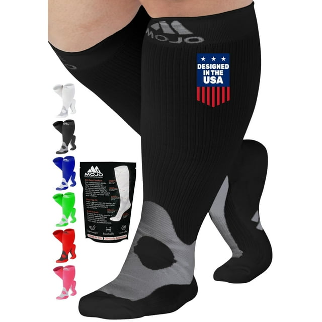 Mojo Compression Socks for Women and Men 20-30 mmHg Plus Size - Black ...