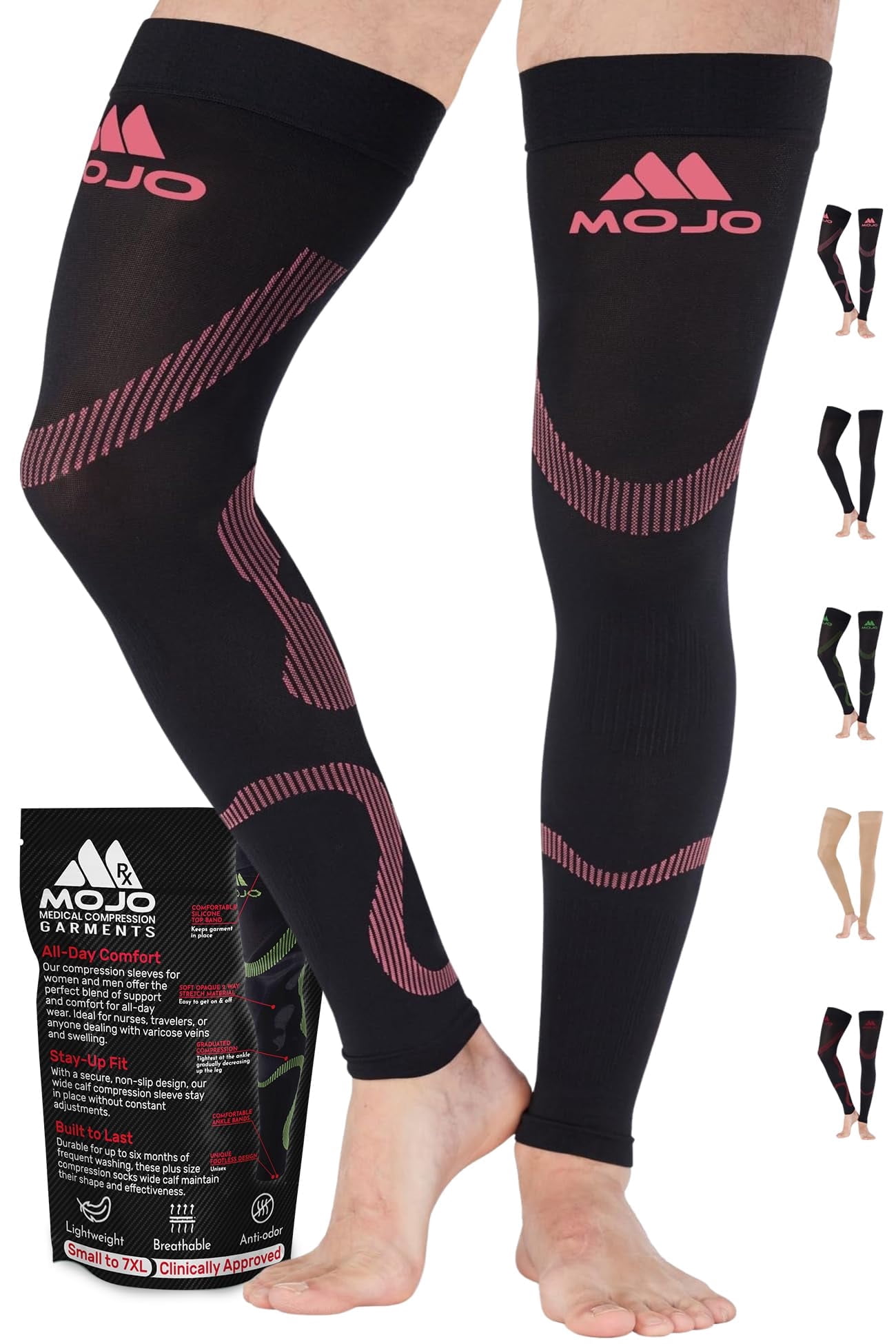 Mojo Men and Womens Footless Compression Thigh High 20-30mmHg - Hot ...