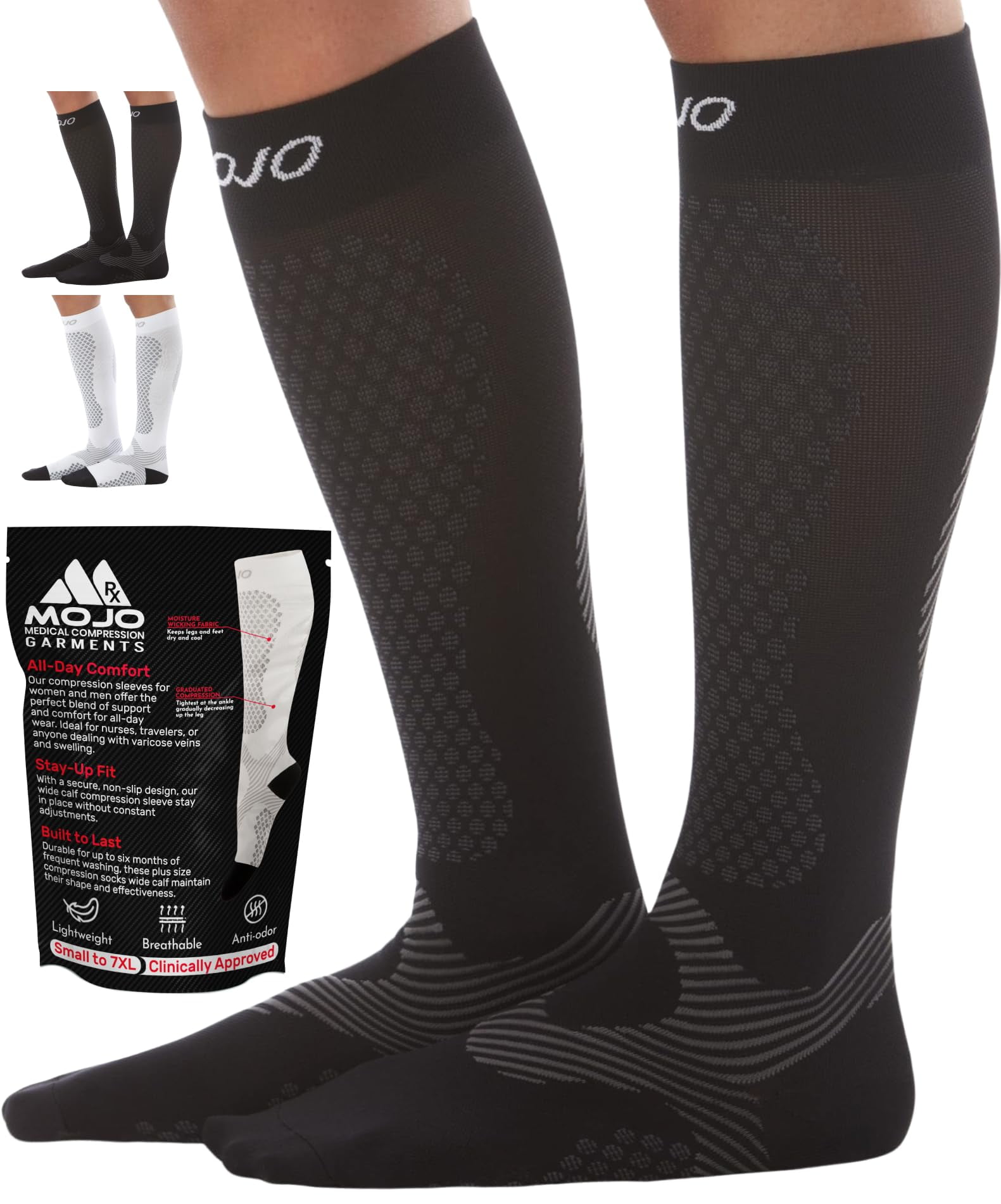 Mojo Opaque Compression Socks for Women and Men Edema 20-30mmHg Black ...