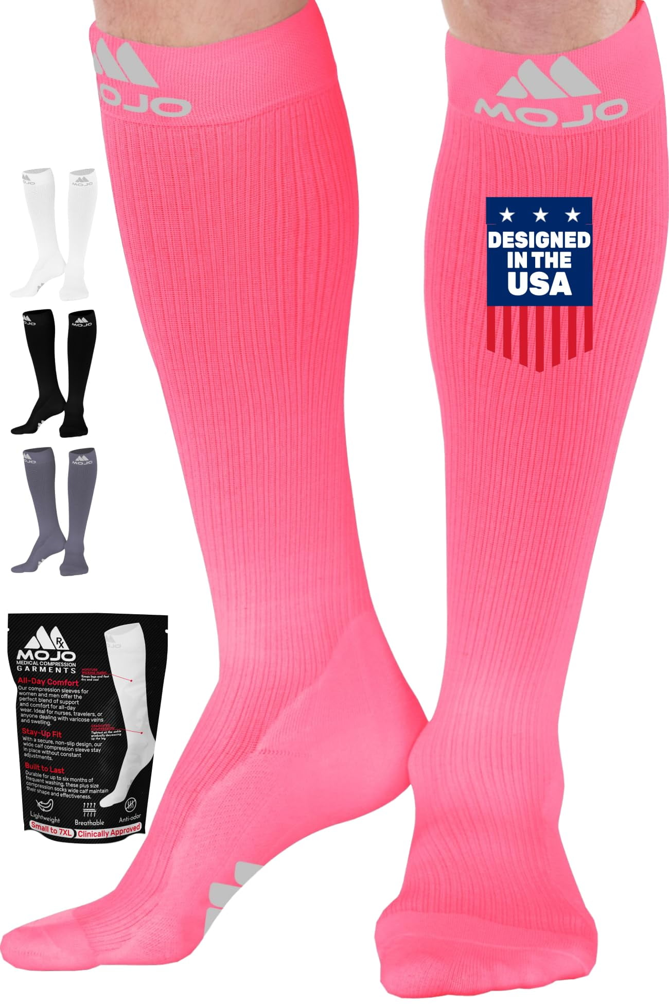 Mojo Unisex Compression Stockings for Swelling and Edema - Hot Pink, Medium - Walmart.com