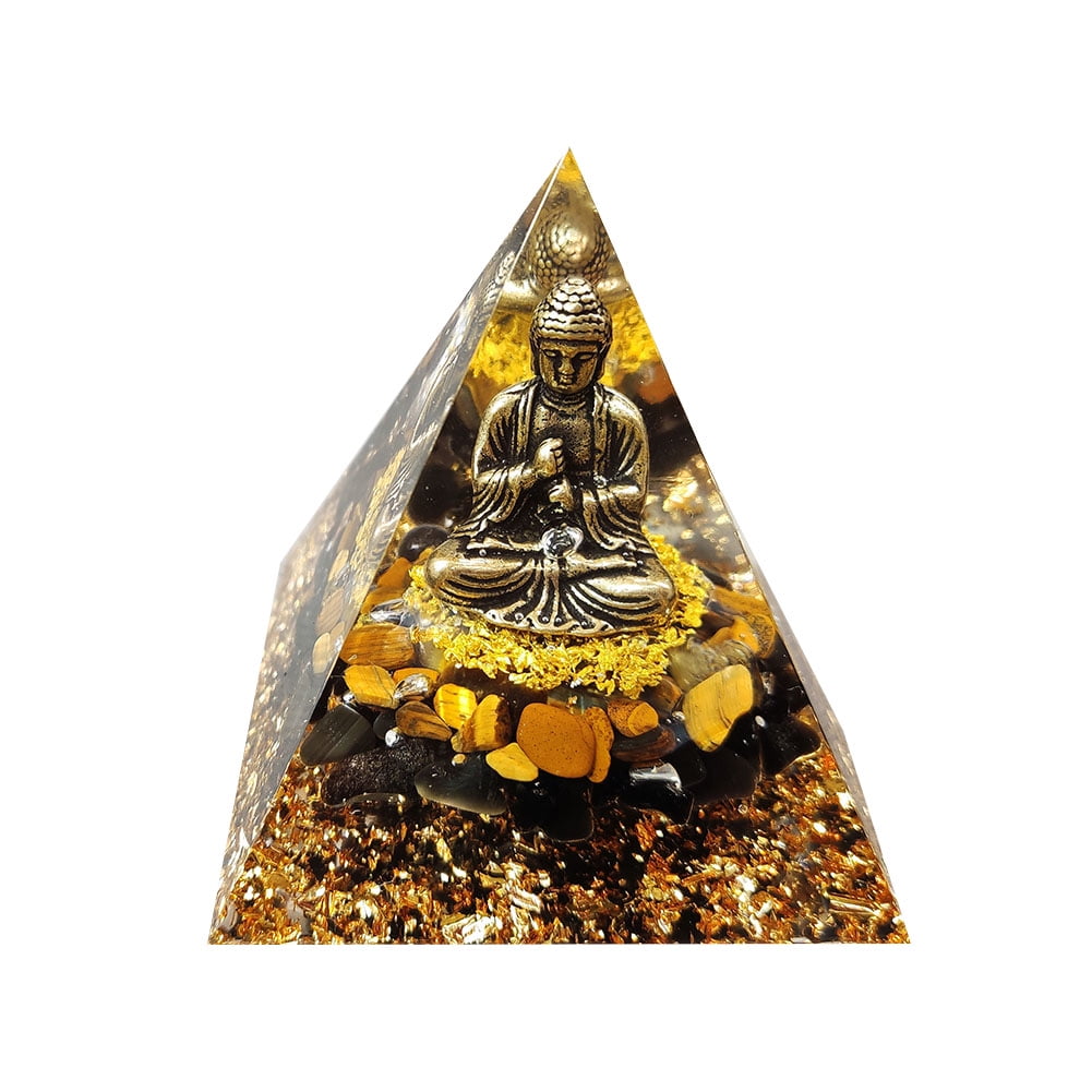 Mojoyce 6cm Natural Orgonite Pyramid Buddha Crystals Energy Generator ...