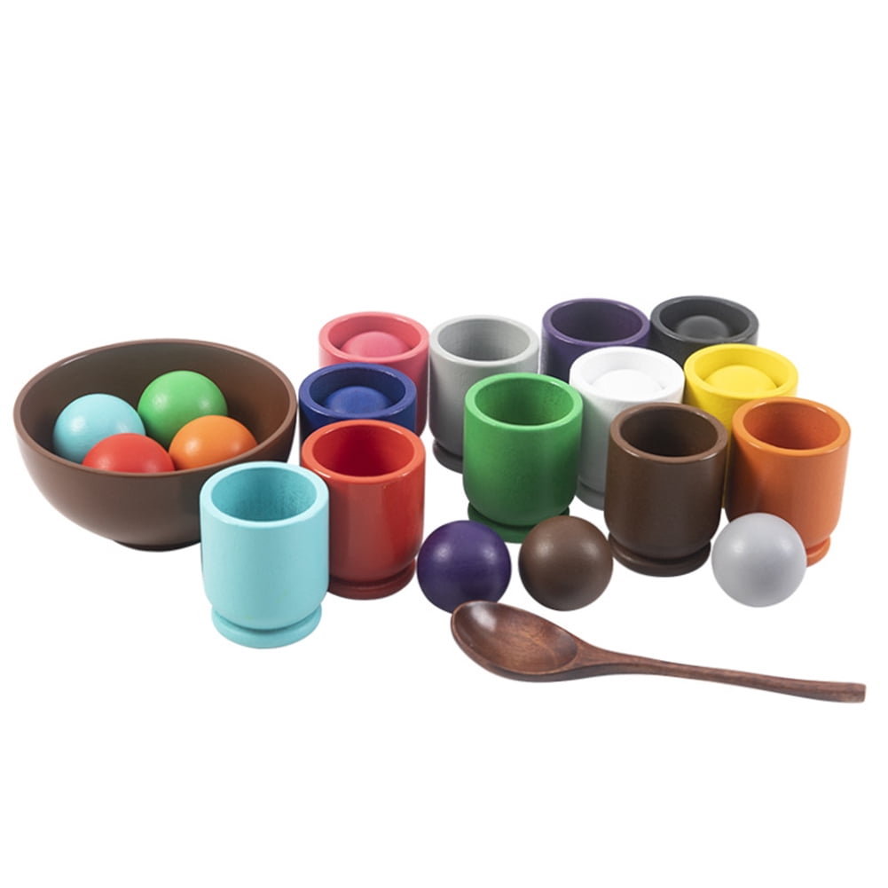 Mojoyce Rainbow Balls in Cups Wooden Color Sorting Toy (12 Colors ...