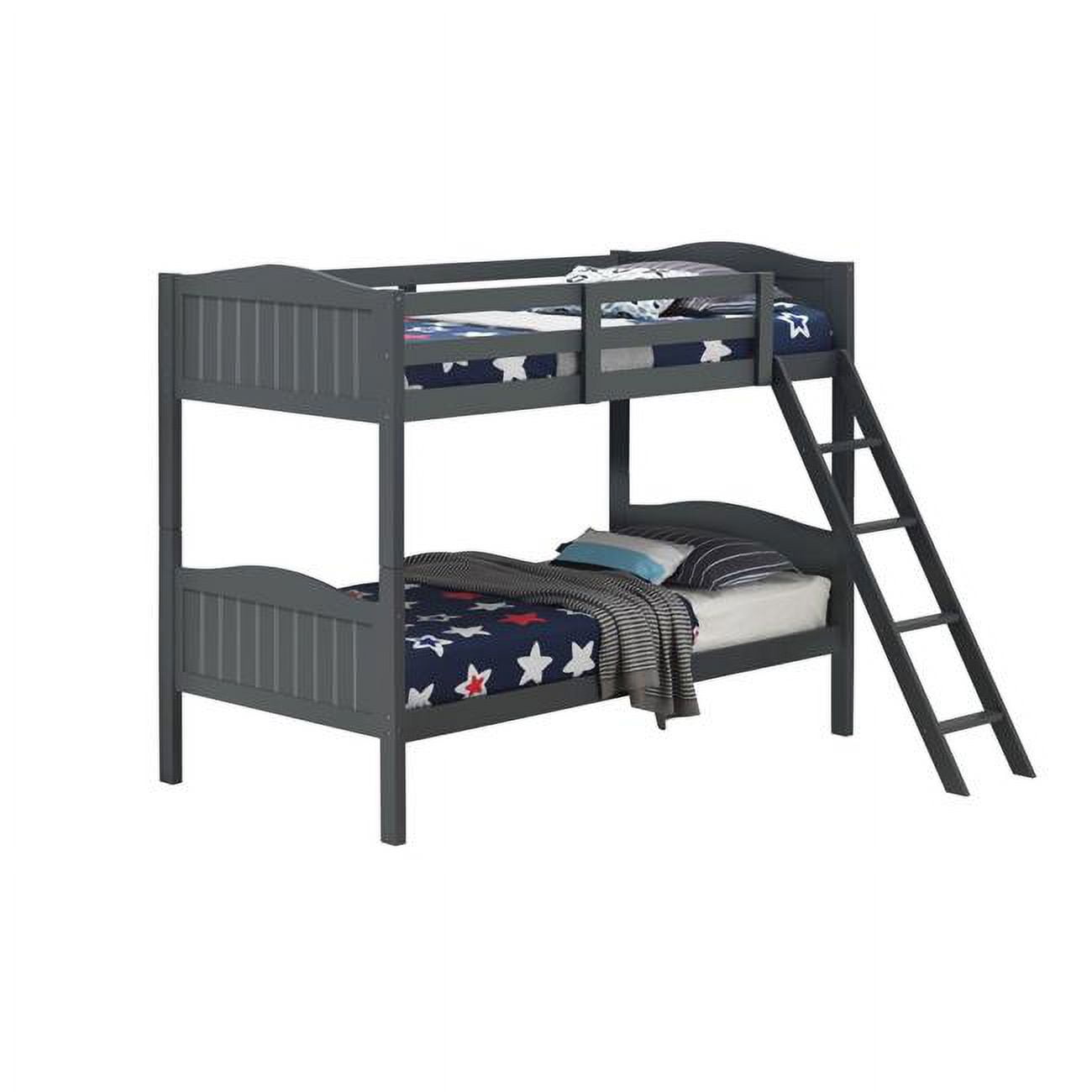 Mok Farm Plank Style Wood Twin Size Bunk Bed with Ladder & Guardrail ...