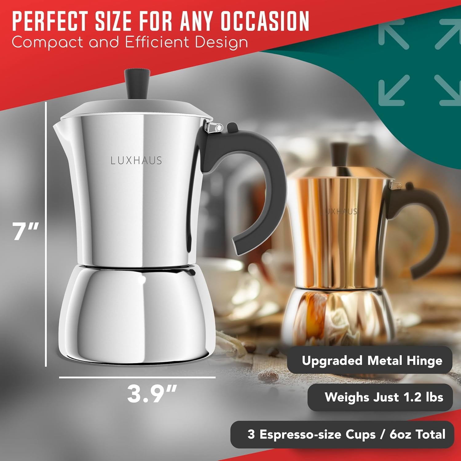 Moka Pot - 3 Cup Stovetop Espresso Maker - Stainless Steel Italian and ...