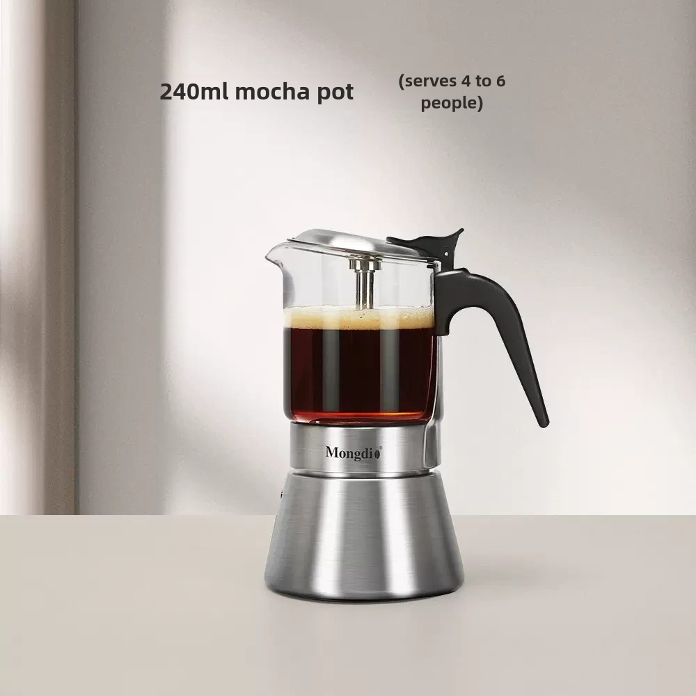 Moka Pot, Crystal Glass-top & Stainless Steel Espresso Moka Pot ...