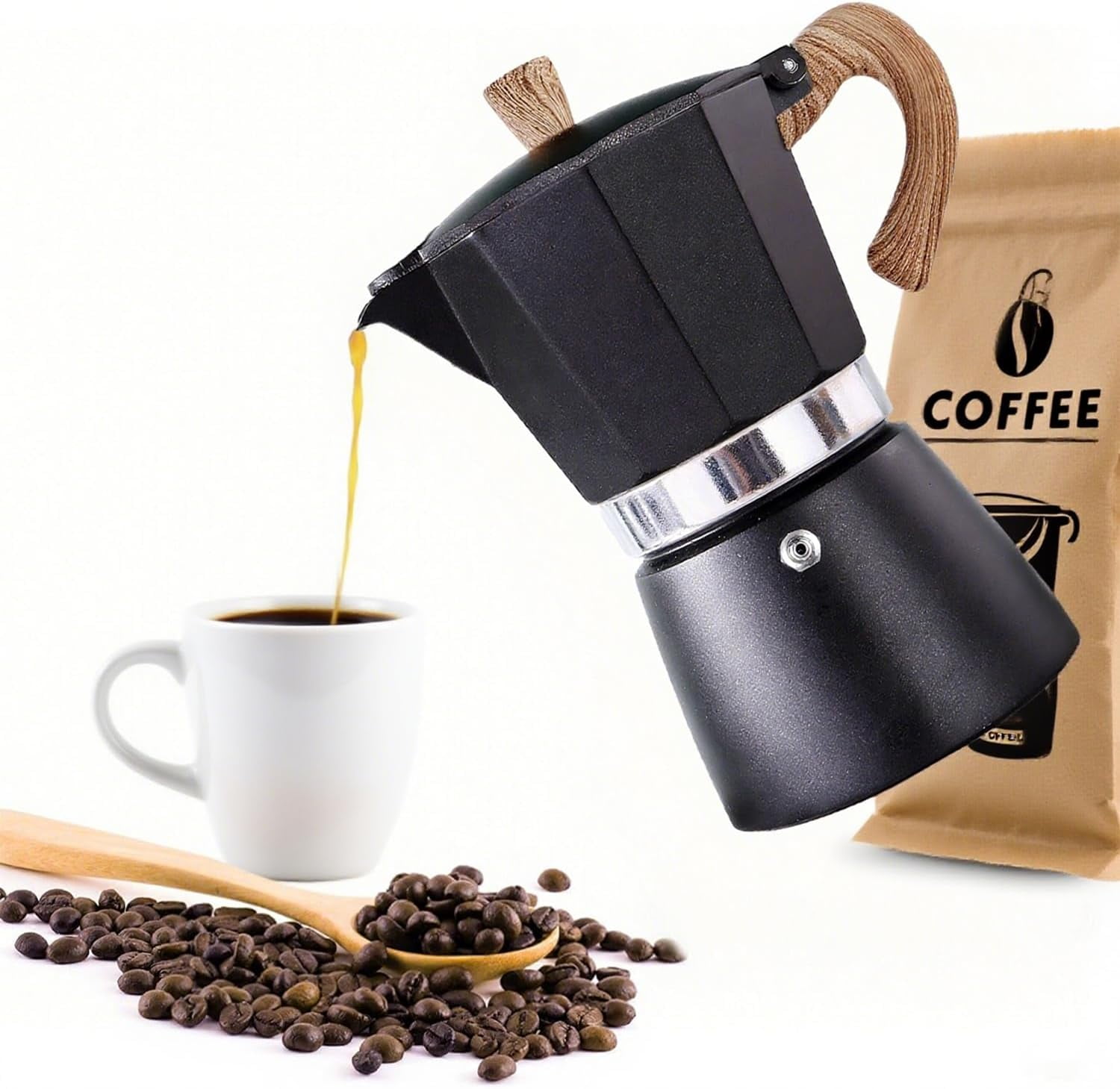 Moka Pot, Italian Coffee Pot 6 Cup/10 oz Stovetop Espresso Maker ...
