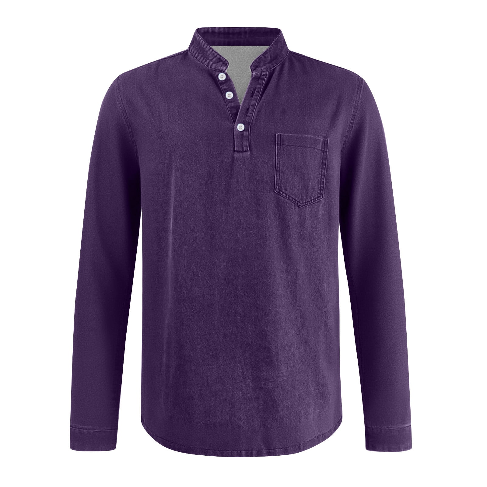 Mokaloha Mens Shirts Long Sleeve Retro Stand Collar Henley Shirt Casual ...