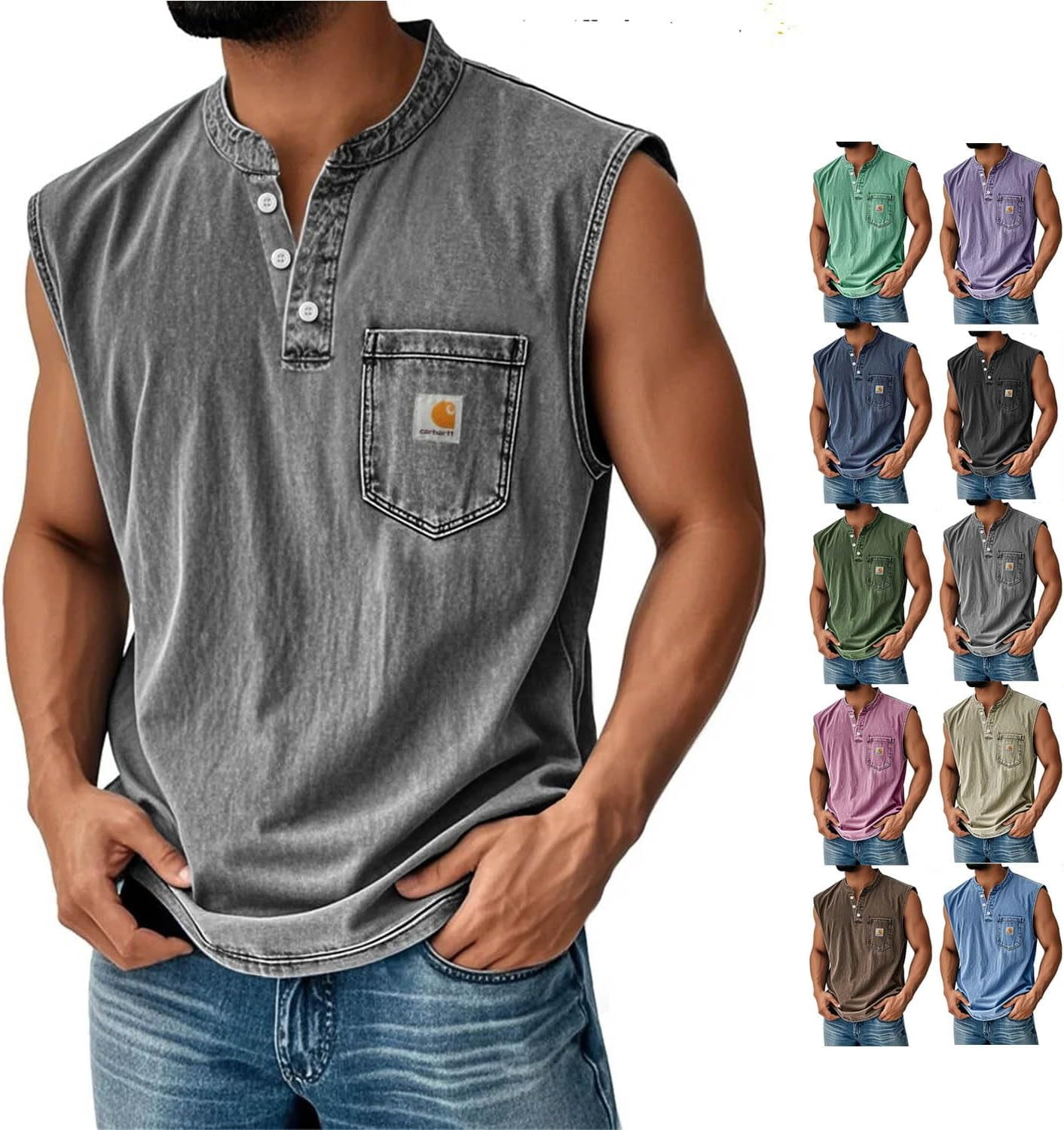 Mokaloha Mens Sleeveless Shirts, Men's Vintage Washed and Distressed ...