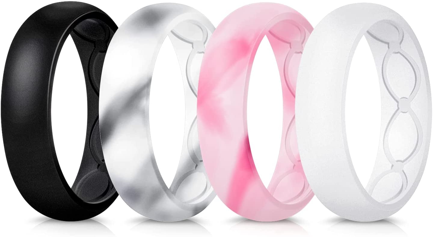 Mokani 4-Pack Silicone Wedding Rings for Women, Breathable Design ...
