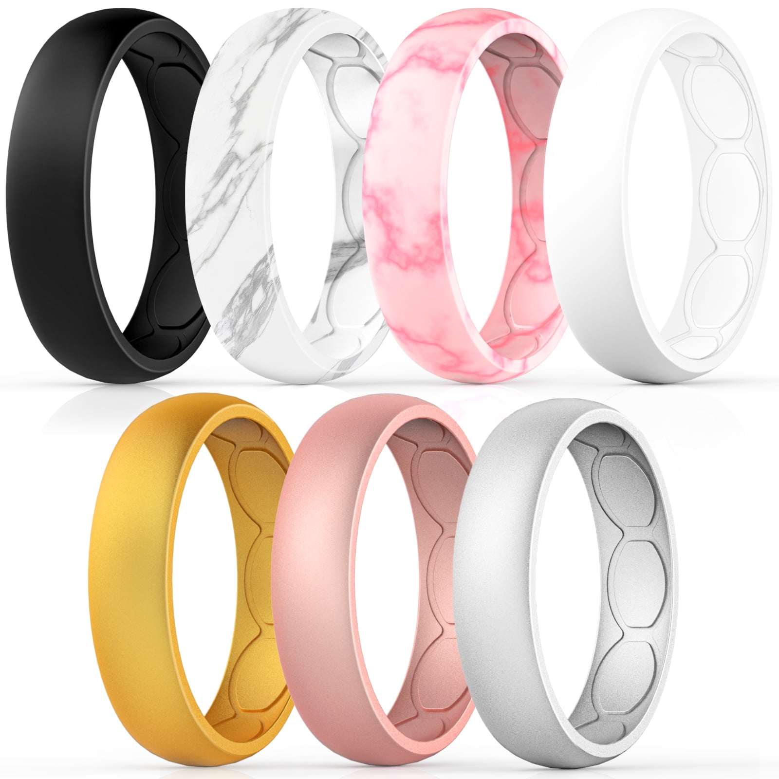 Mokani 7-Pack Size 7 Women's Silicone Wedding Rings, Breathable Design ...