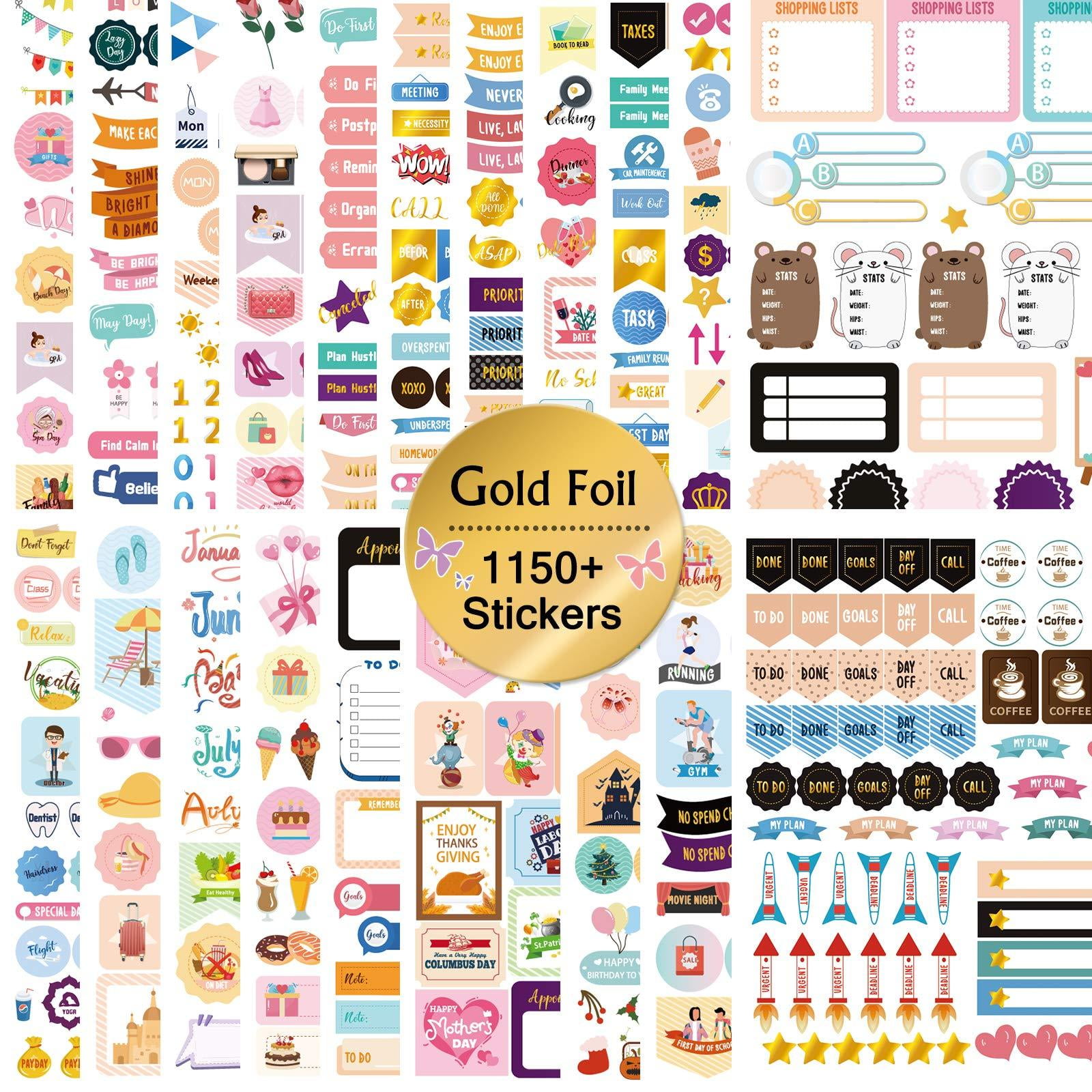 Mokani Gold Foil Planner Stickers, 1150+ Cute Colorful Stickers (21 ...