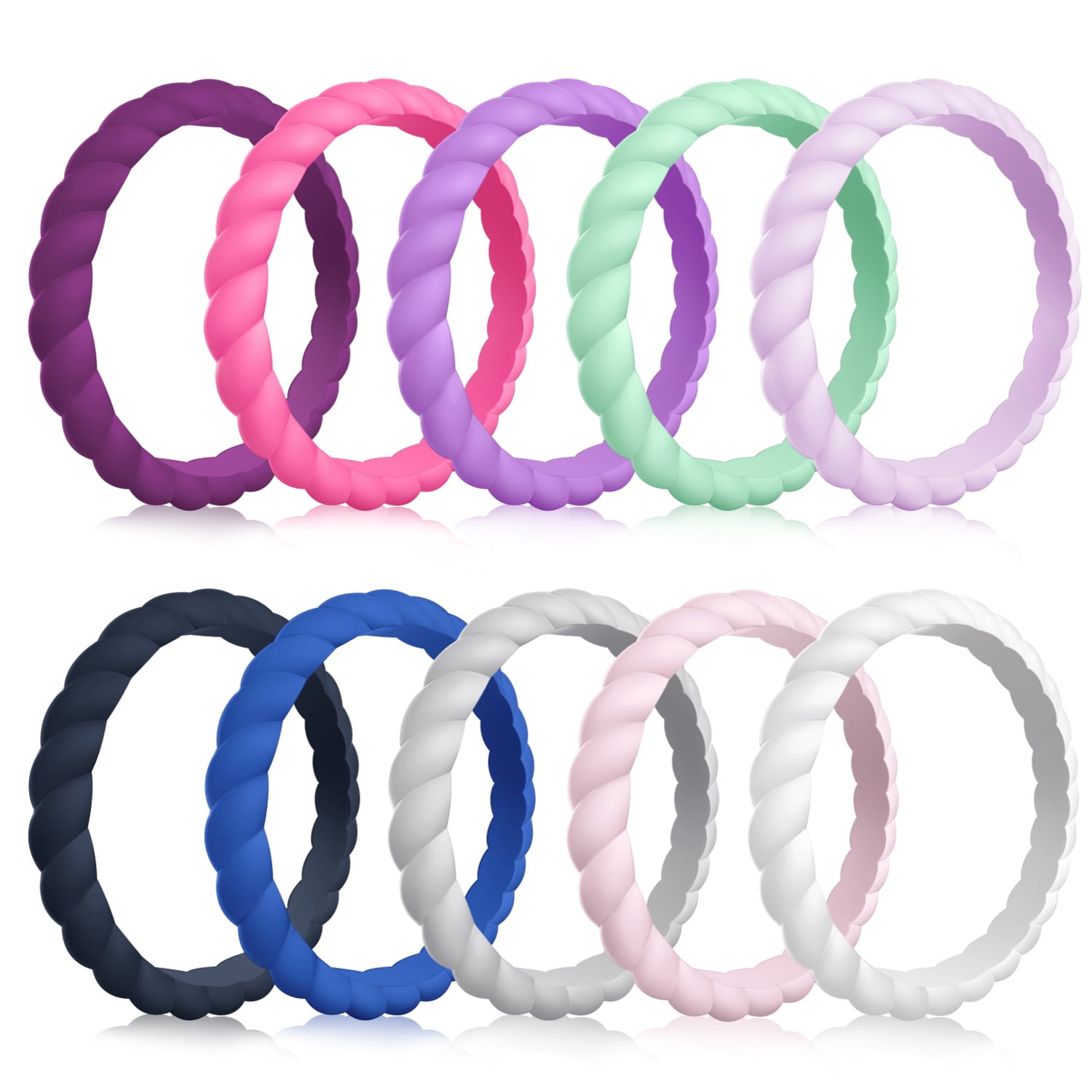 Mokani Silicone Wedding Ring for Women, 10-Pack Thin and Braided Rubber ...