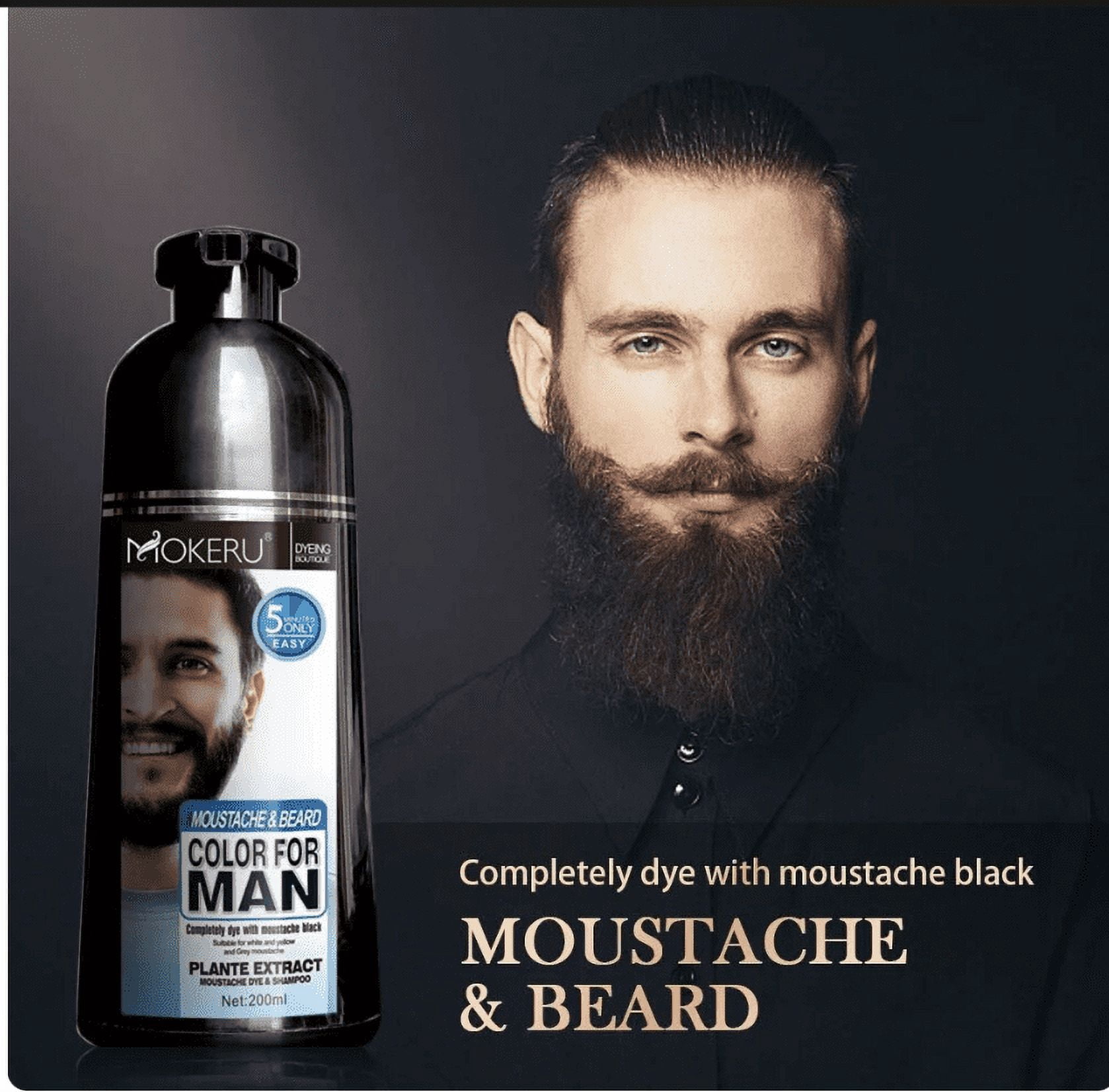 Mokeru Beard and Hair Color Dye Shampoo for Men Permanent Darkening ...