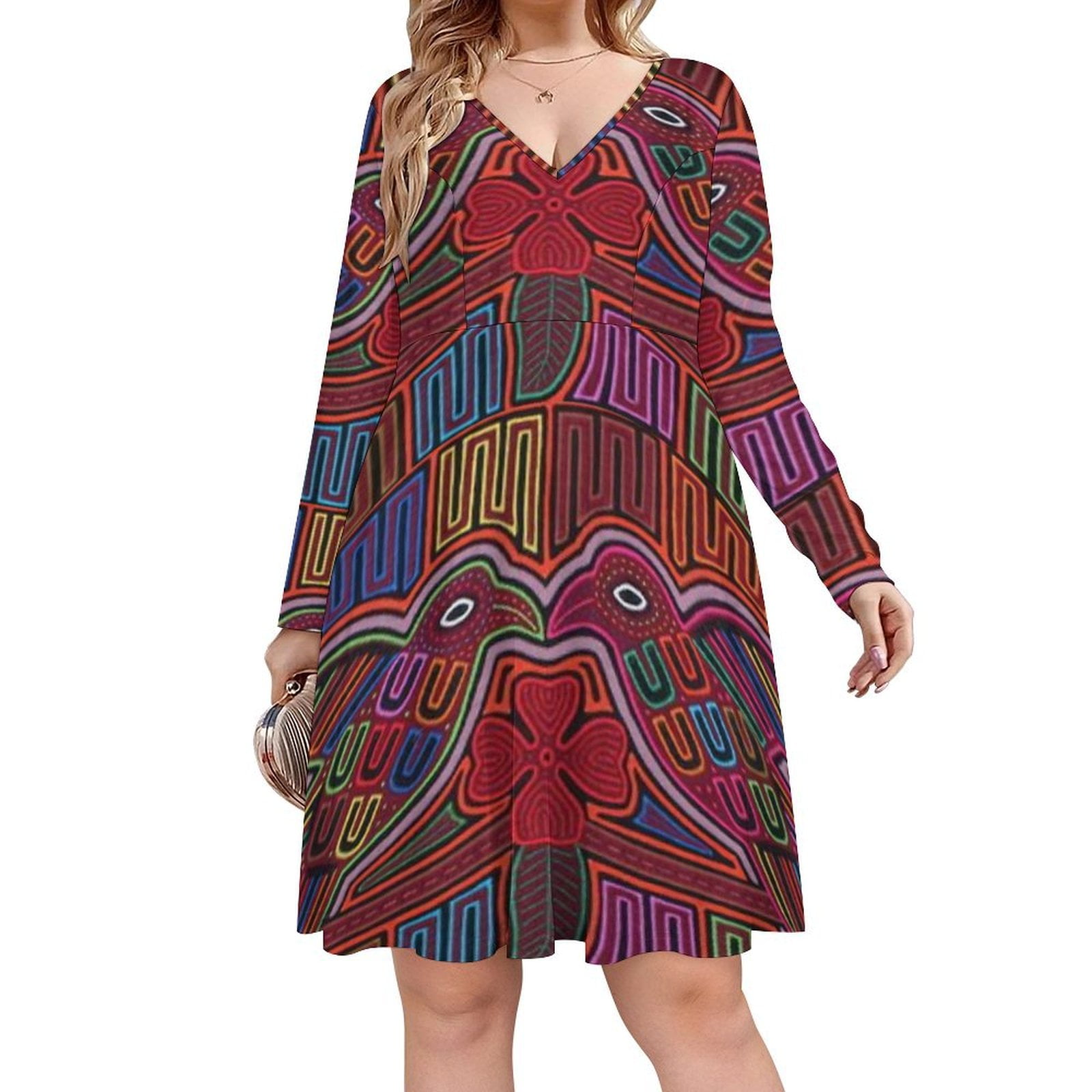 Mola De Panama Bird Long Sleeve Dresses For Women Vintage Elegant Party ...