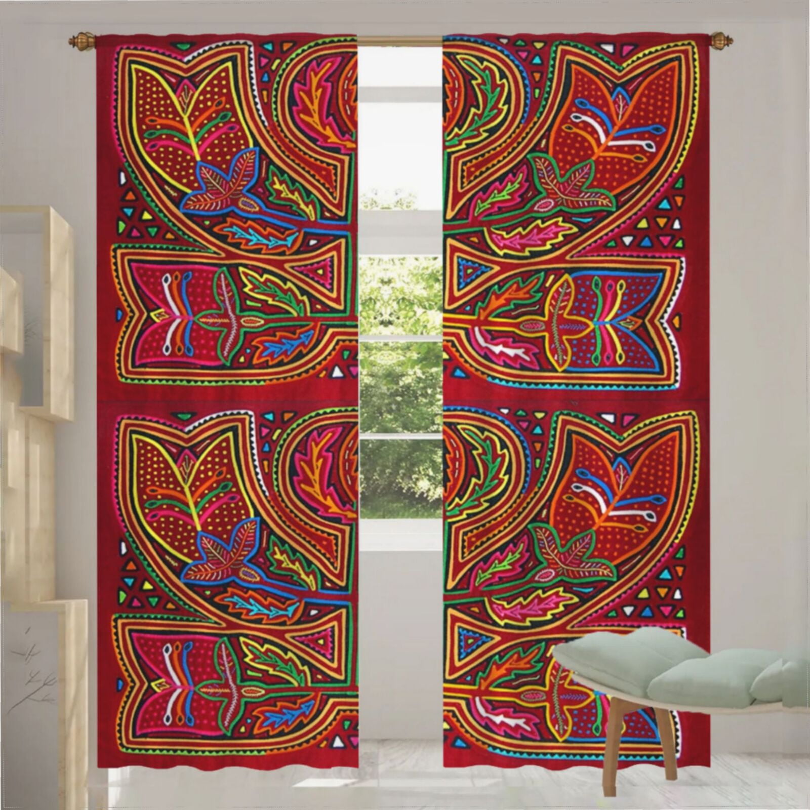 Mola De Panama Flower Curtains for Living Room Bedroom Decor Transparent Chiffon Sheer Voile ...