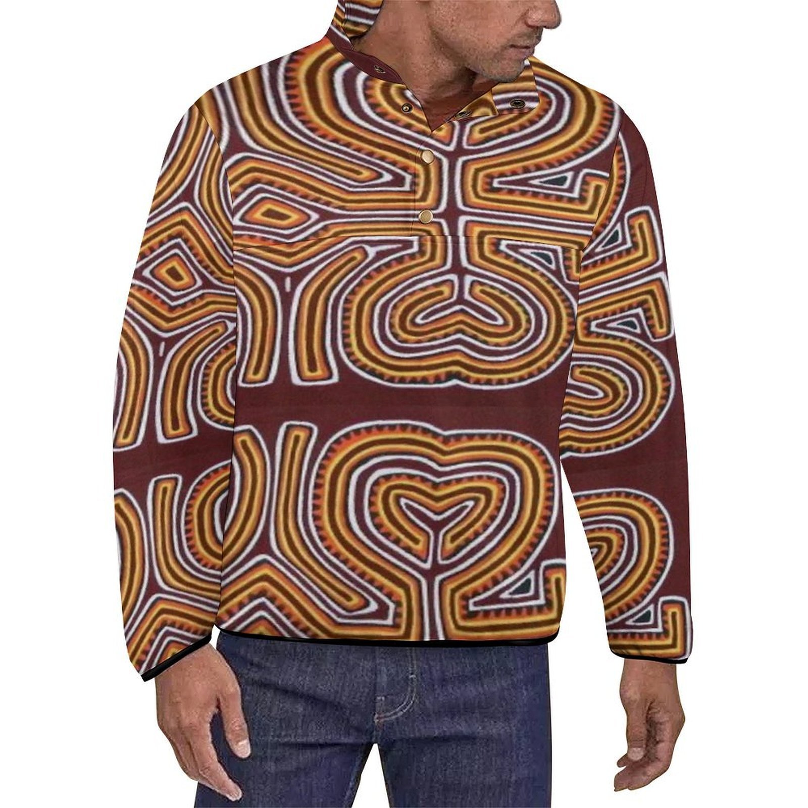 Mola De Panama Men's Stand Collar Sweater Long Sleeve Clothing Loose ...