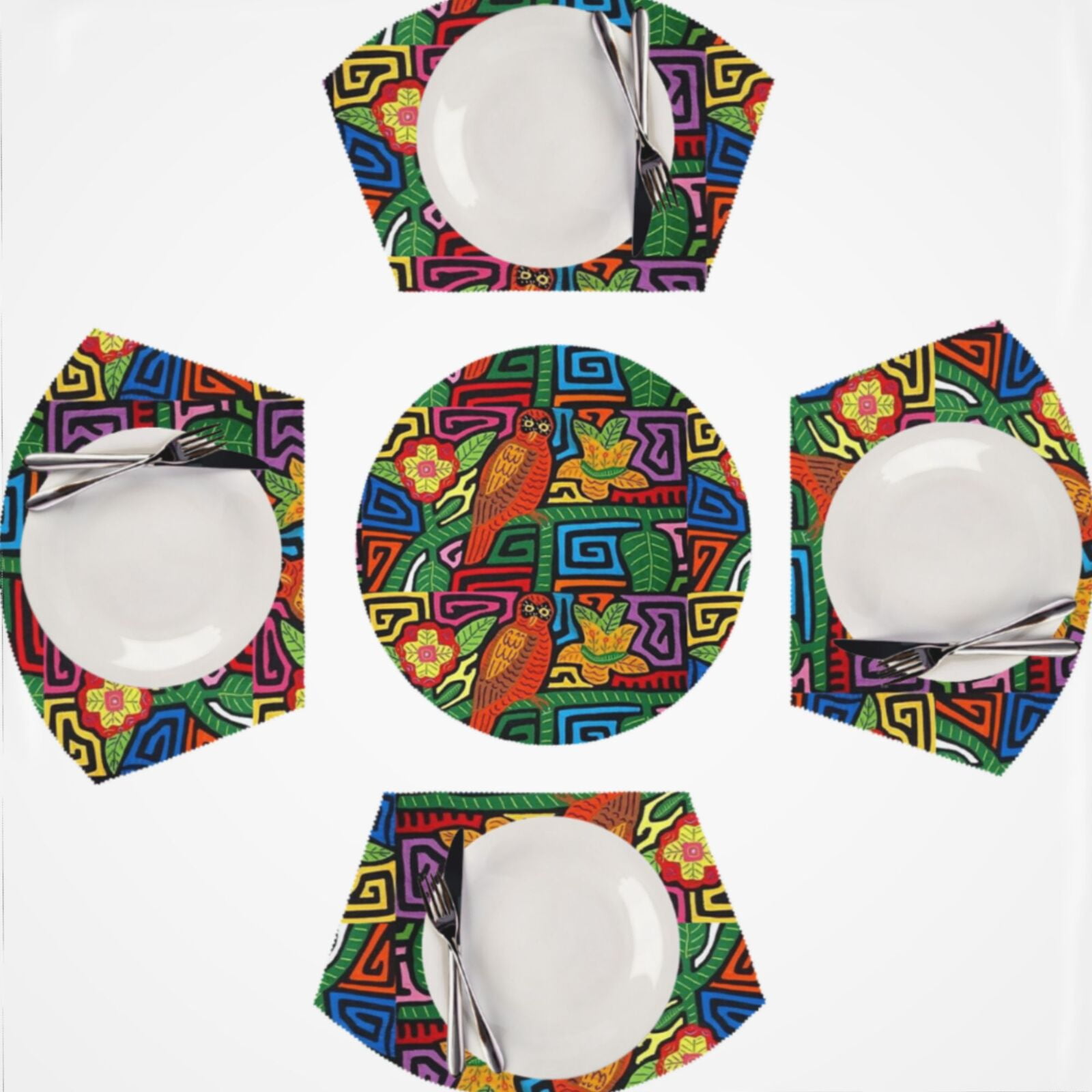 Mola De Panama Mounted Round Table Placemats Set Of 5 Wedge Table Mats ...