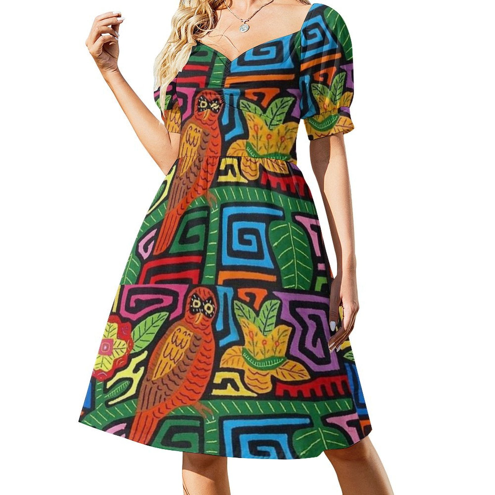 Mola De Panama Mounted Short Sleeve Dress Clothes Women's Summer Dress ...