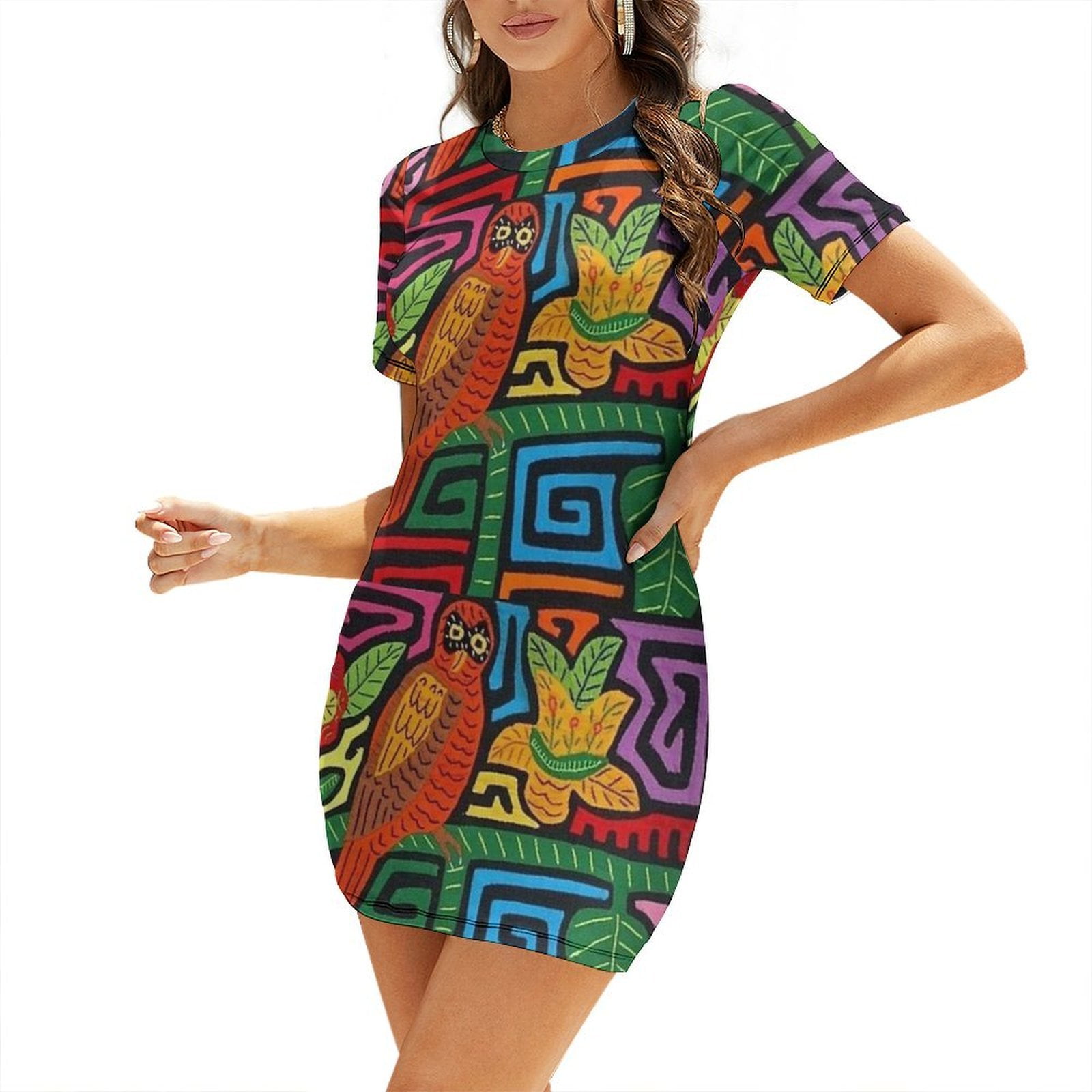 Mola De Panama Mounted Short Sleeve Dress Evening Dress Woman Mini ...
