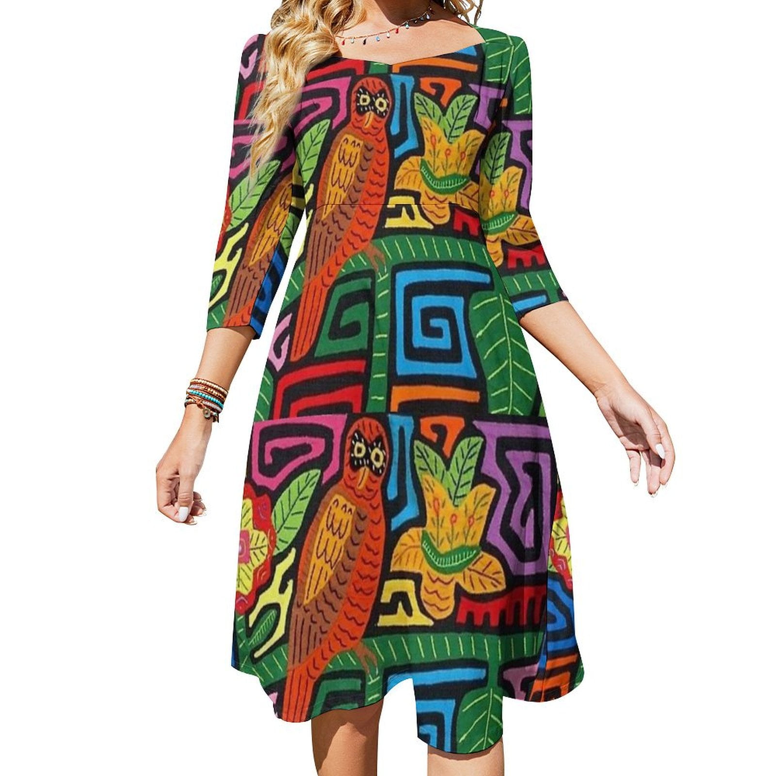 Mola De Panama Mounted Sweetheart Knot Flared Dress Fashion Design ...